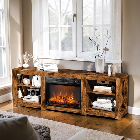 IVV Rustic TV Stand with Fireplace, 70 Inch Long Media Console ...
