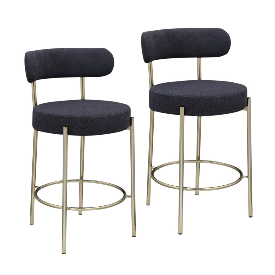 IVV Set of 2 Modern Counter Height Bar Stools with Armrests, Upholstered Padded Seat and Metal ...