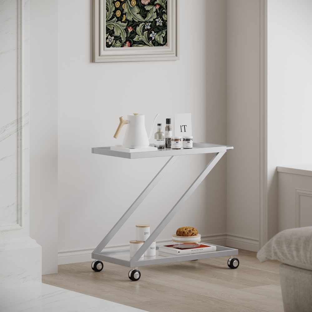 IVV Silver Bar Cart for Home, 2-Tier Snack Cart with Tempered Glass ...
