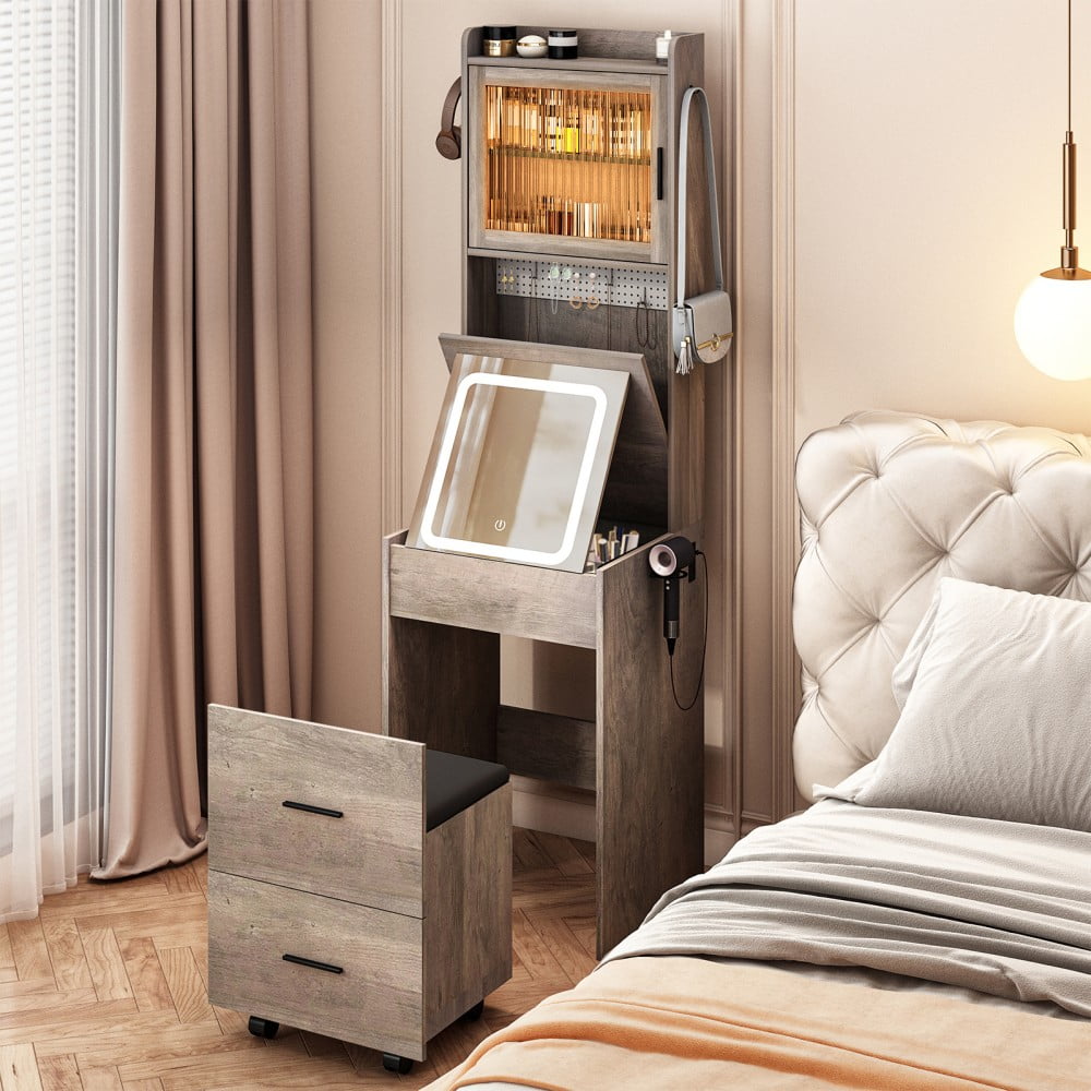 IVV Small Makeup Vanity Desk with Hidden Storage Stool, Compact ...
