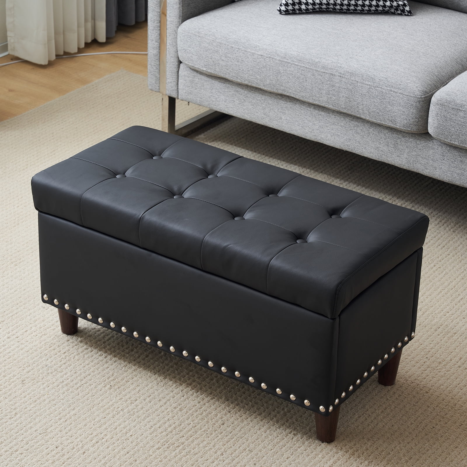 IVV Storage Ottoman Bench, 31.5" Black PU Leather Storage End of Bed ...