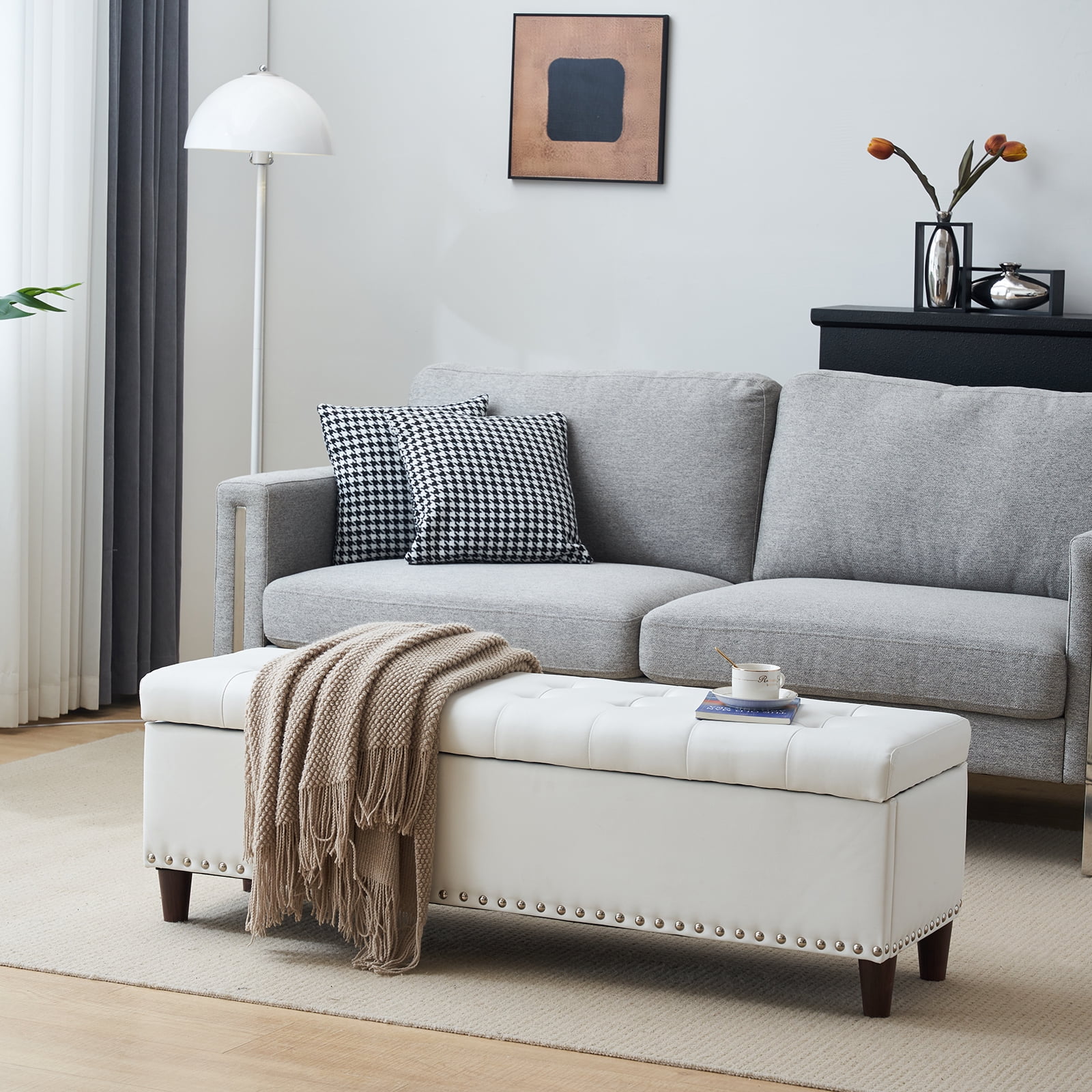 IVV Storage Ottoman Bench Foot Rest Stool with Copper Nailhead Trim ...