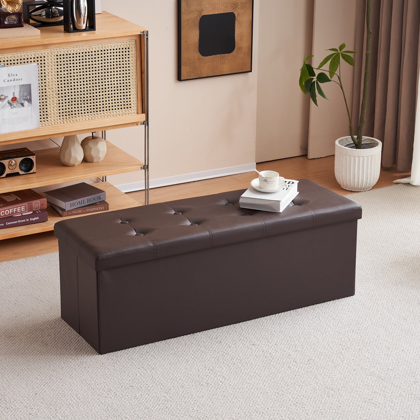 IVV Storage Ottoman, Folding Foot Stool with Button Tufted Padded Seat ...