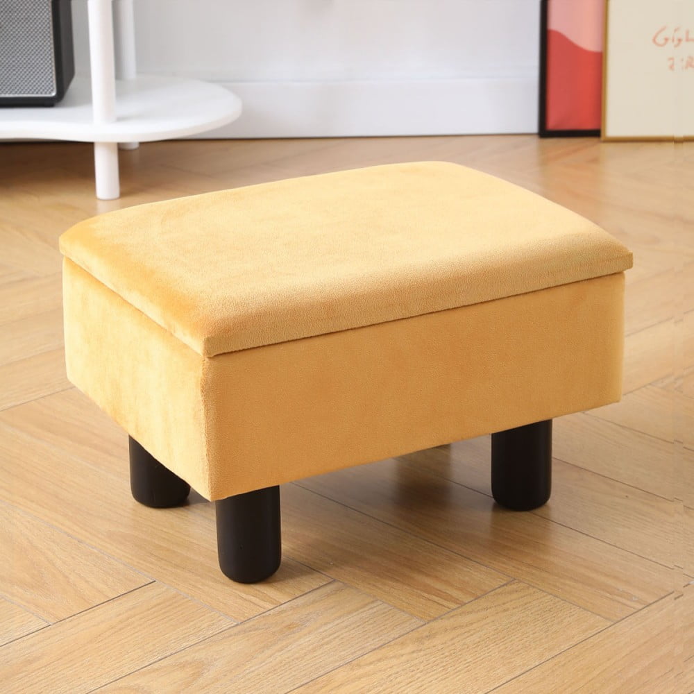 IVV Storage Ottoman, Linen Upholstered Footrest Stool with Wood Legs ...