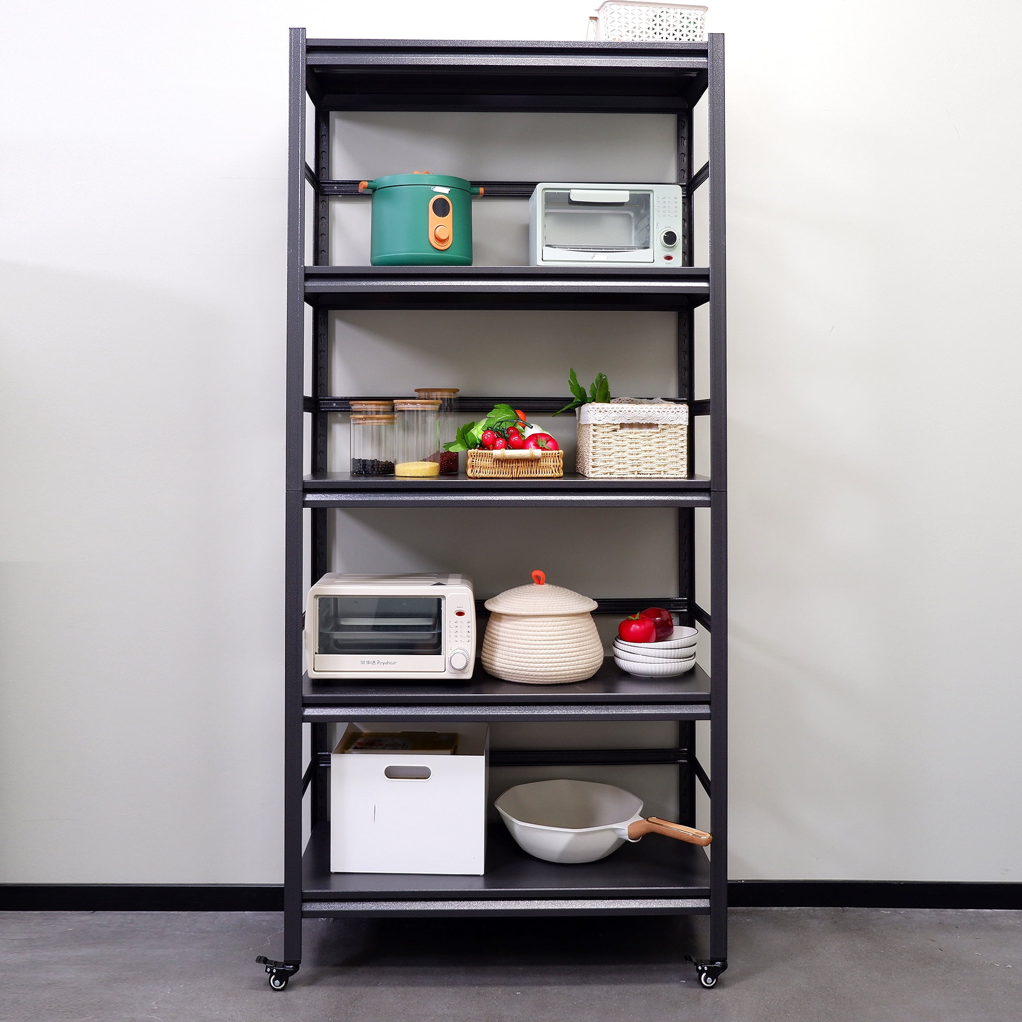 IVV Storage Shelves with Wheels, 5 Tier Adjustable Metal Shelf, 1750LBS ...