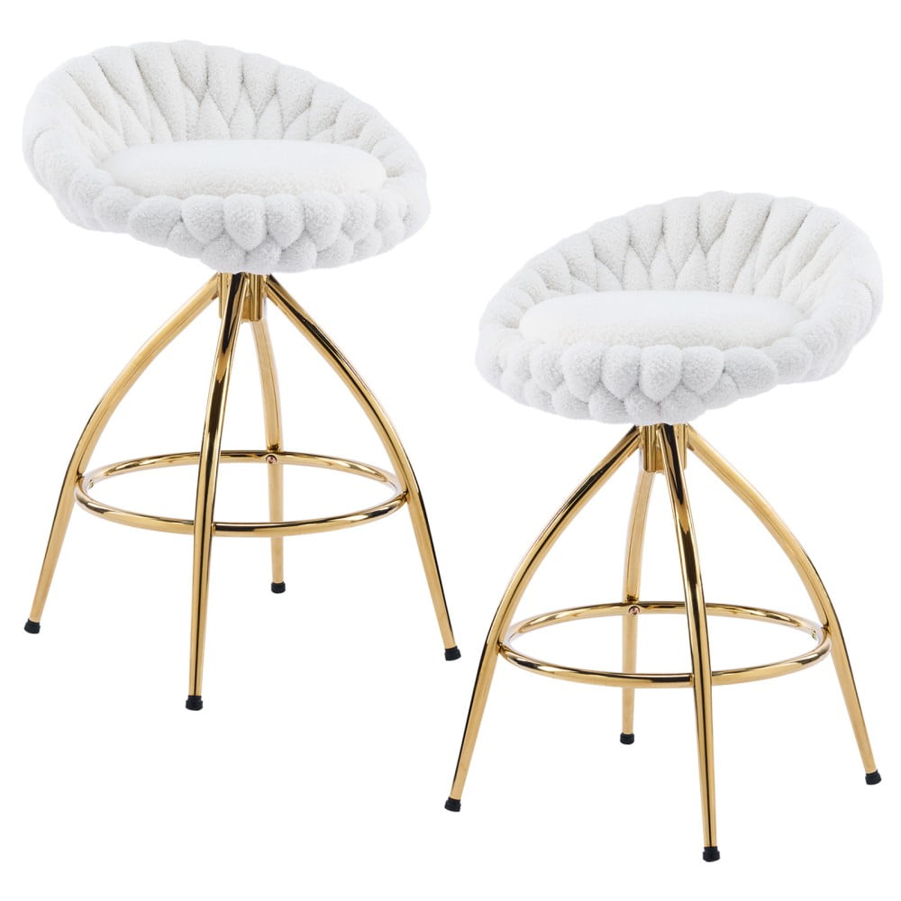 IVV Teddy Velvet Swivel Bar Stools Set of 2 - White Weaving Style ...