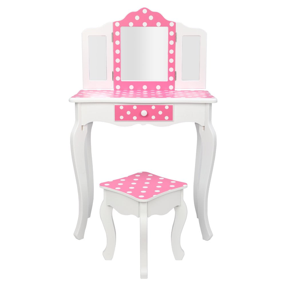 IVV Vanity Table and Chair Set, Girls Vanity Set with Tri-Folding ...