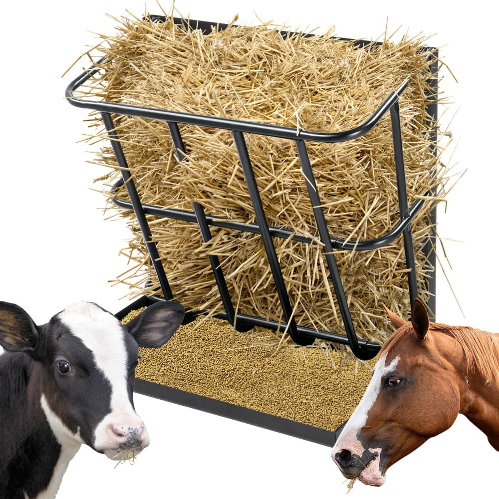 IVV Wall Mount Hay Rack, Heavy-Duty Steel 2 in 1 Hay and Grain Feeder, Livestock Feeder with ...