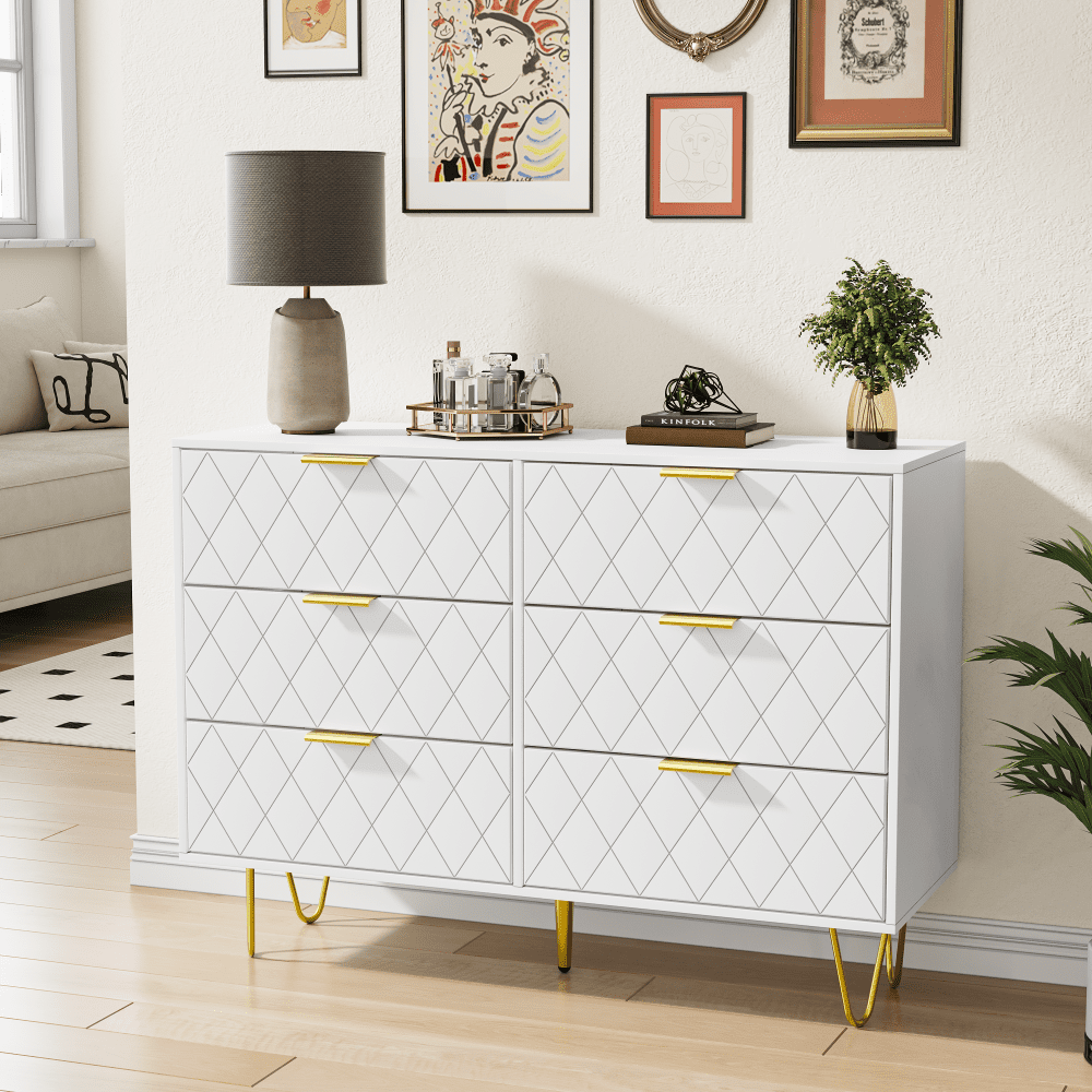 IVV White 6 Drawer Dresser for Bedroom, 39.3"W Modern Small Storage ...