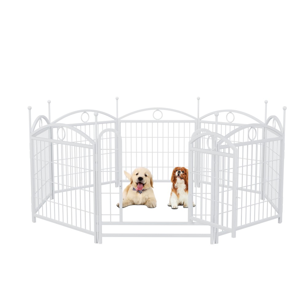 IVV White Dog Playpen 8 Panels, Indoor Outdoor 24 inch Dog Fence Metal ...