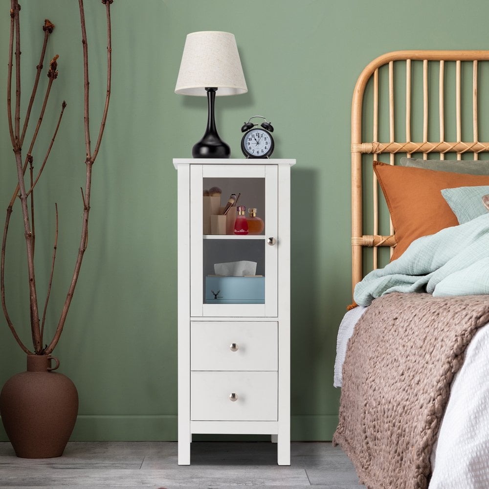 IVV Wooden Narrow Storage Cabinet with 1 Door and 2 Drawers for ...