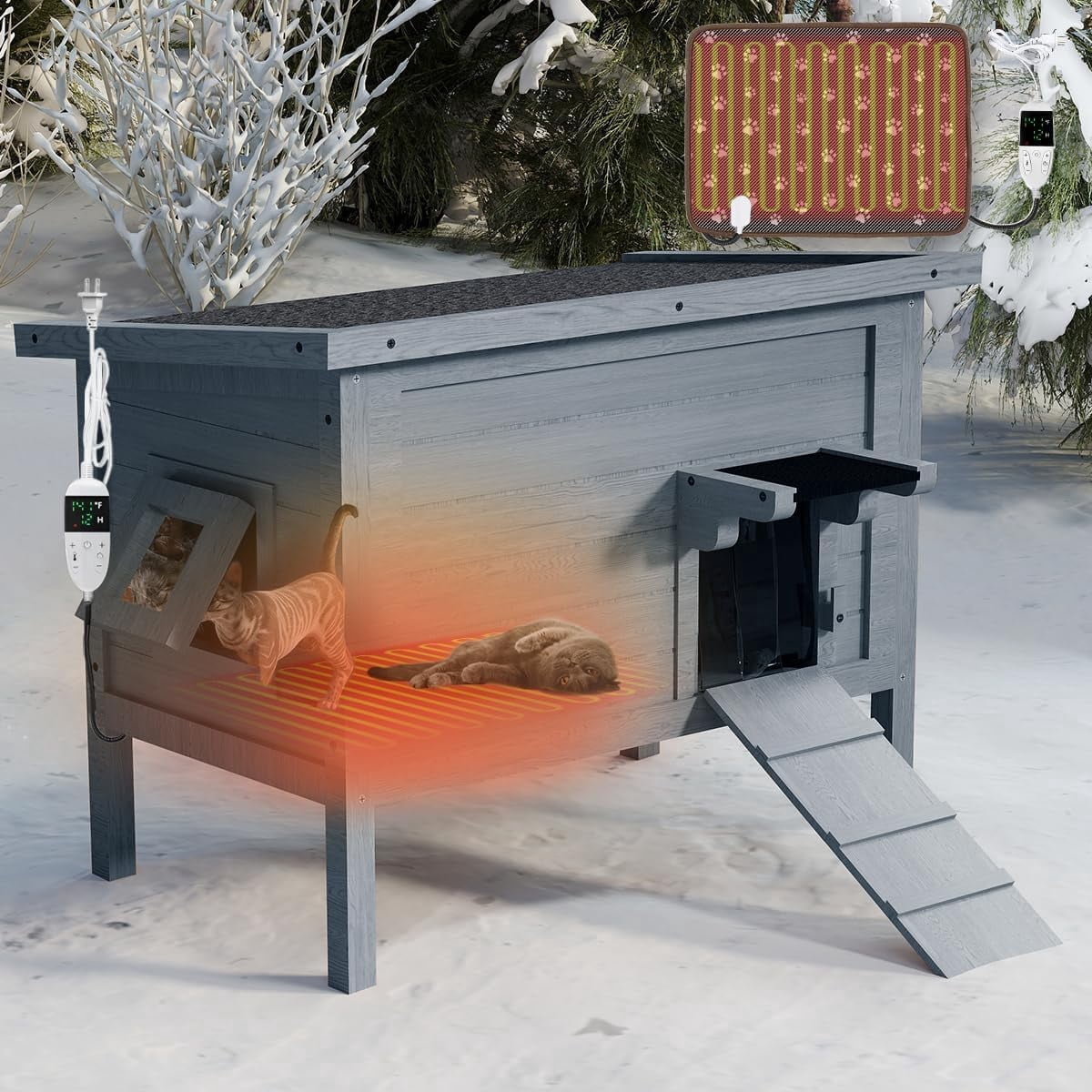 IVY&LANE Heated-Outdoor-Cat-House,Escape Door,Insulated-Feral-Cat ...