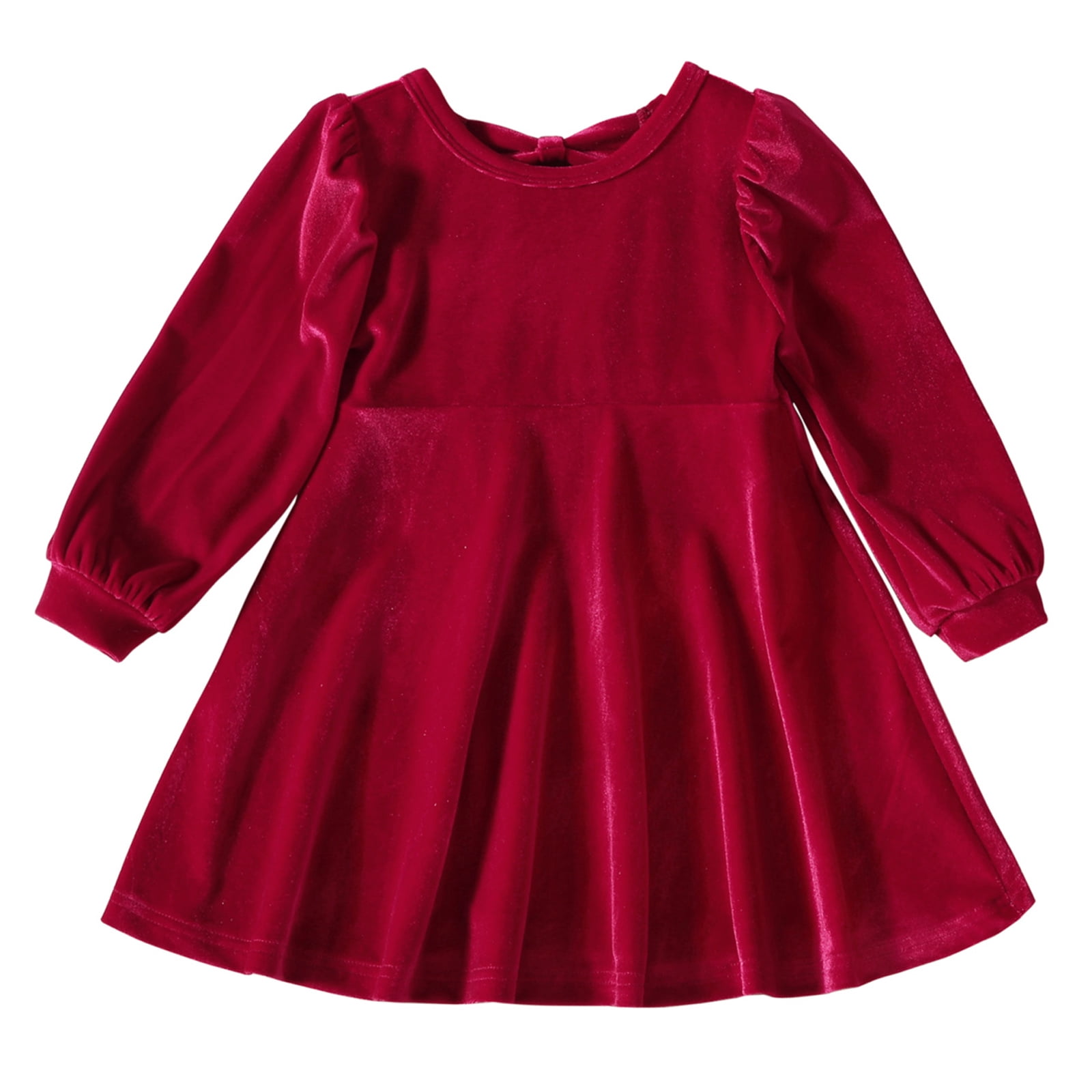 IWEMEK Baby Girl Red Velvet Dress Casual Fall Long Sleeve Crew Neck ...