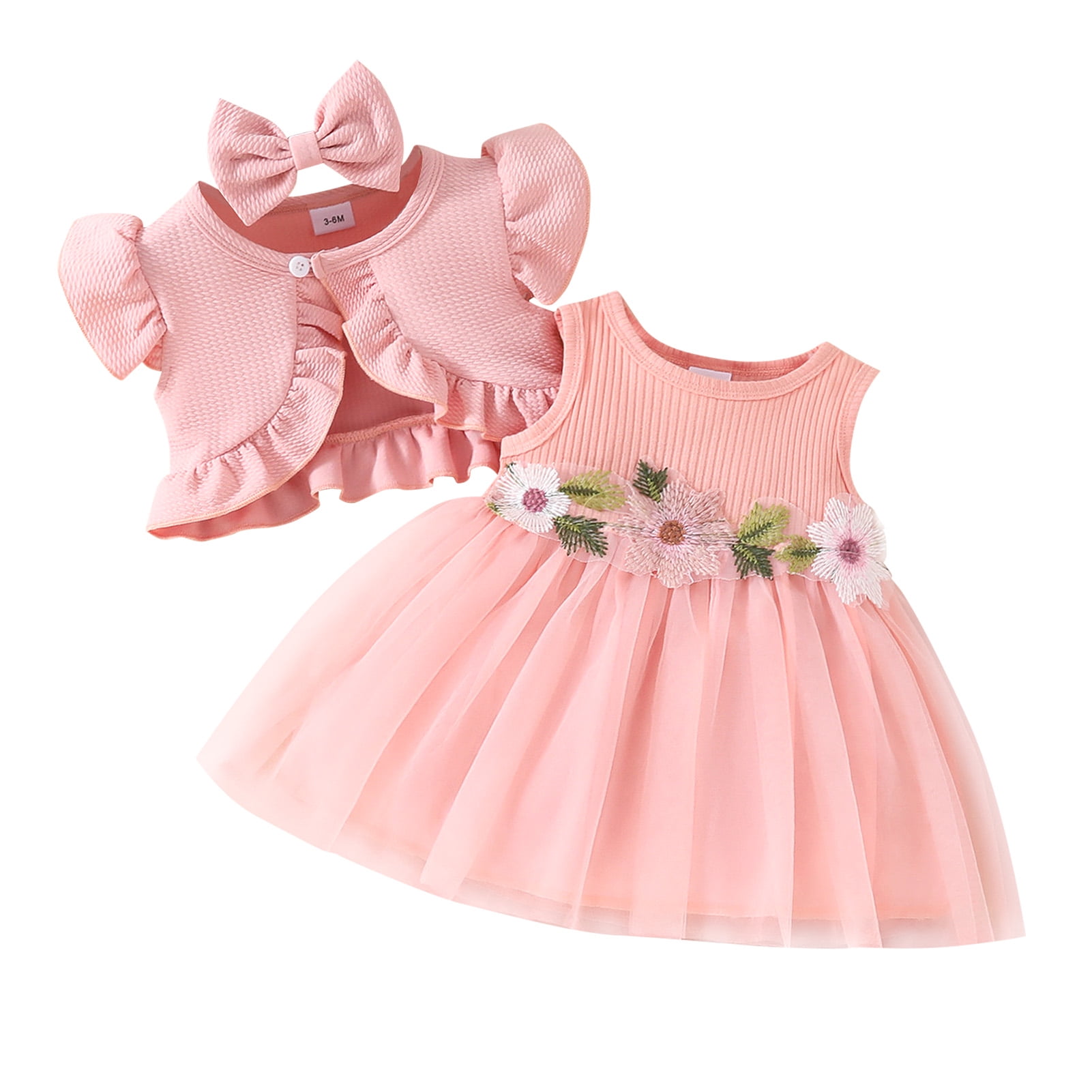 IWEMEK Baby Girls Dress Cute Pink Sheer Tutu Floral Embroidery Crew ...