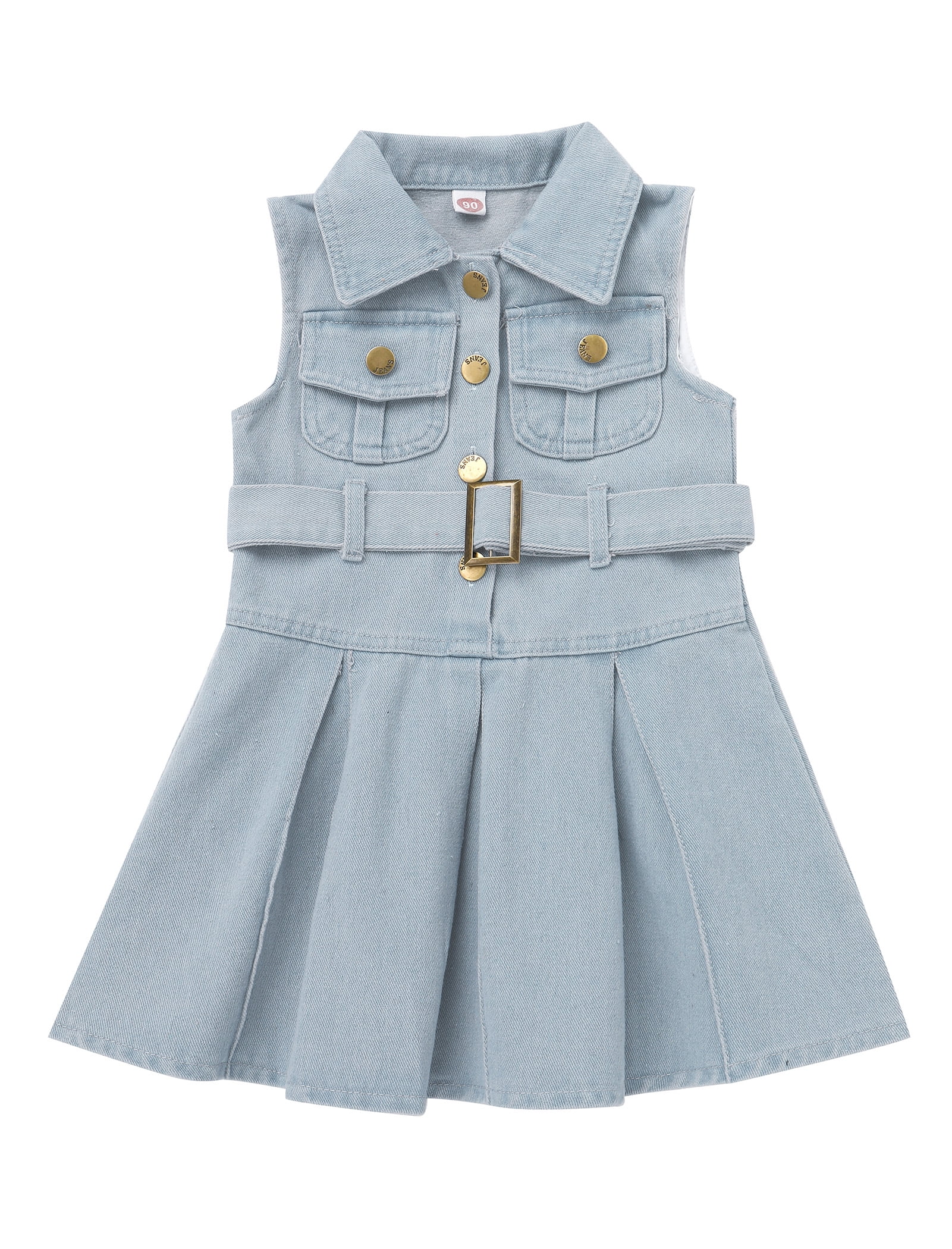 IWEMEK Denim Dress for Girls Western Blue Jean Dresses with Belted ...