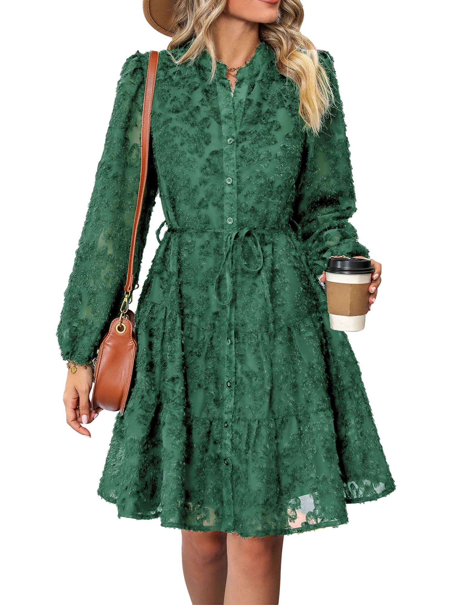 IWEMEK Dresses for Women Fall Long Sleeve Henley Neck Mini Dress Semi ...