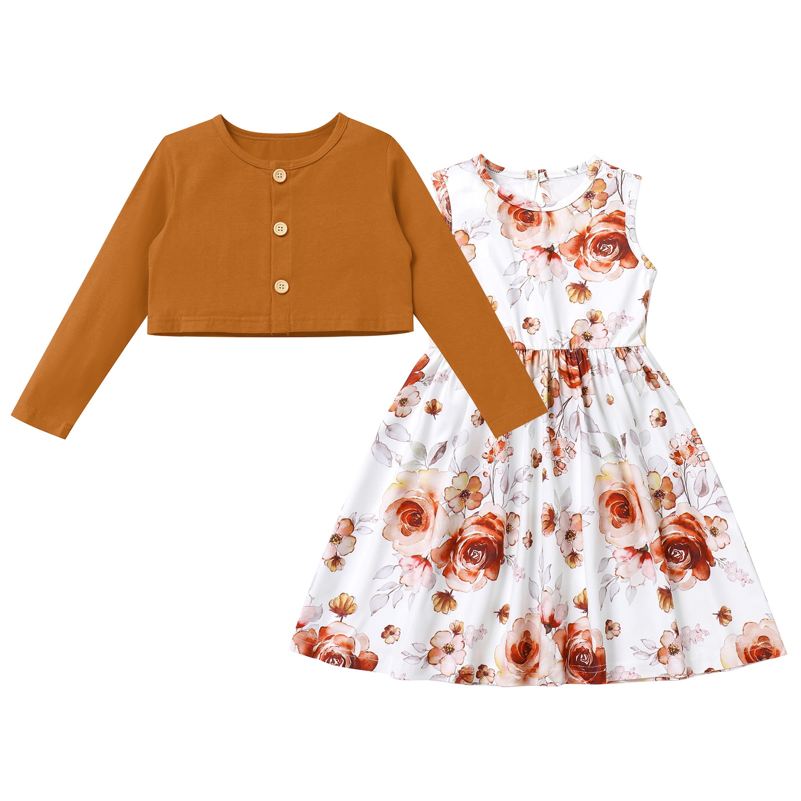 IWEMEK Fall Dresses for Girl Brown Crop Coat Fancy Winter Dress Casual ...