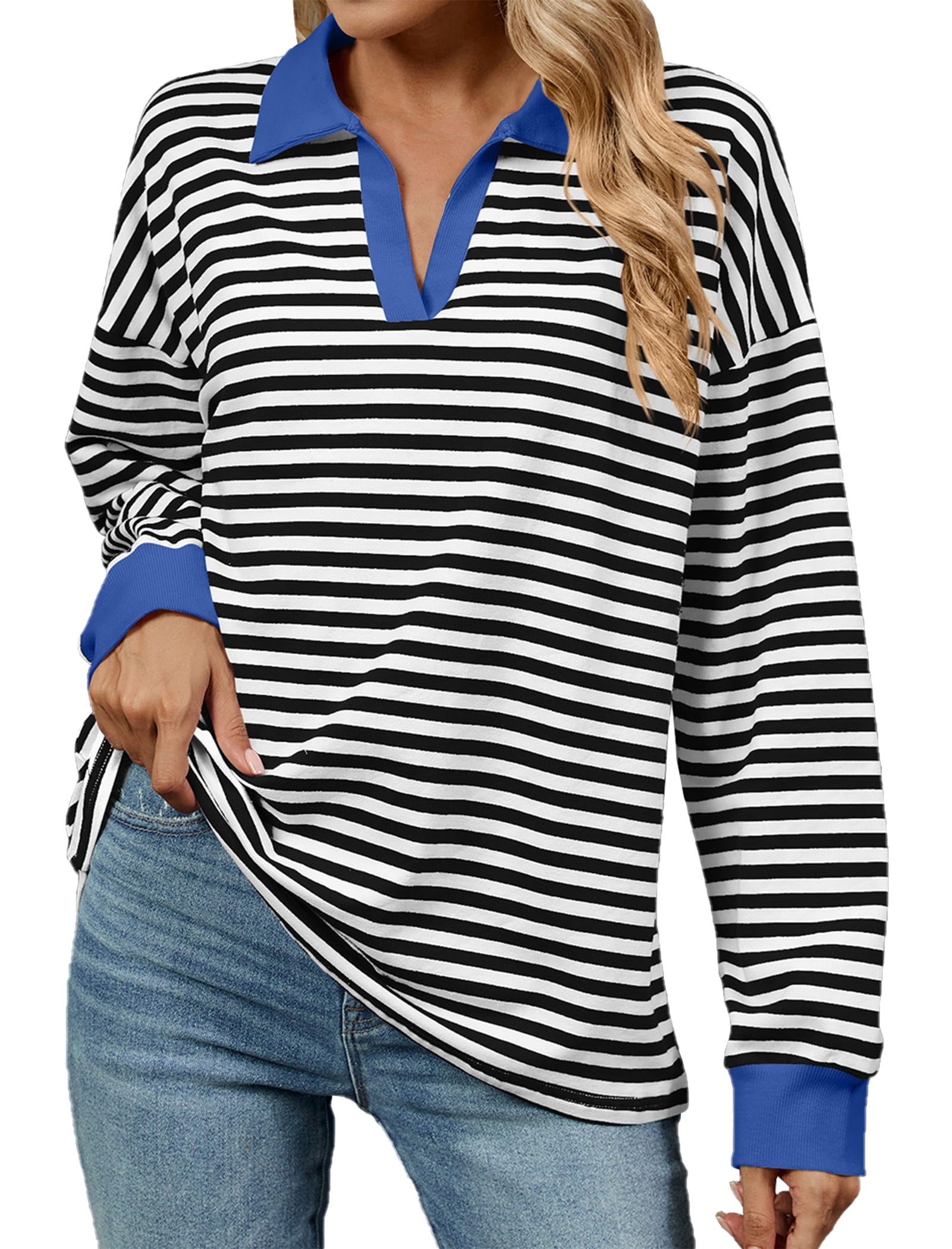 IWEMEK Fall Tops for Women Casual Trendy Color Block Tshirt Loose Fit ...