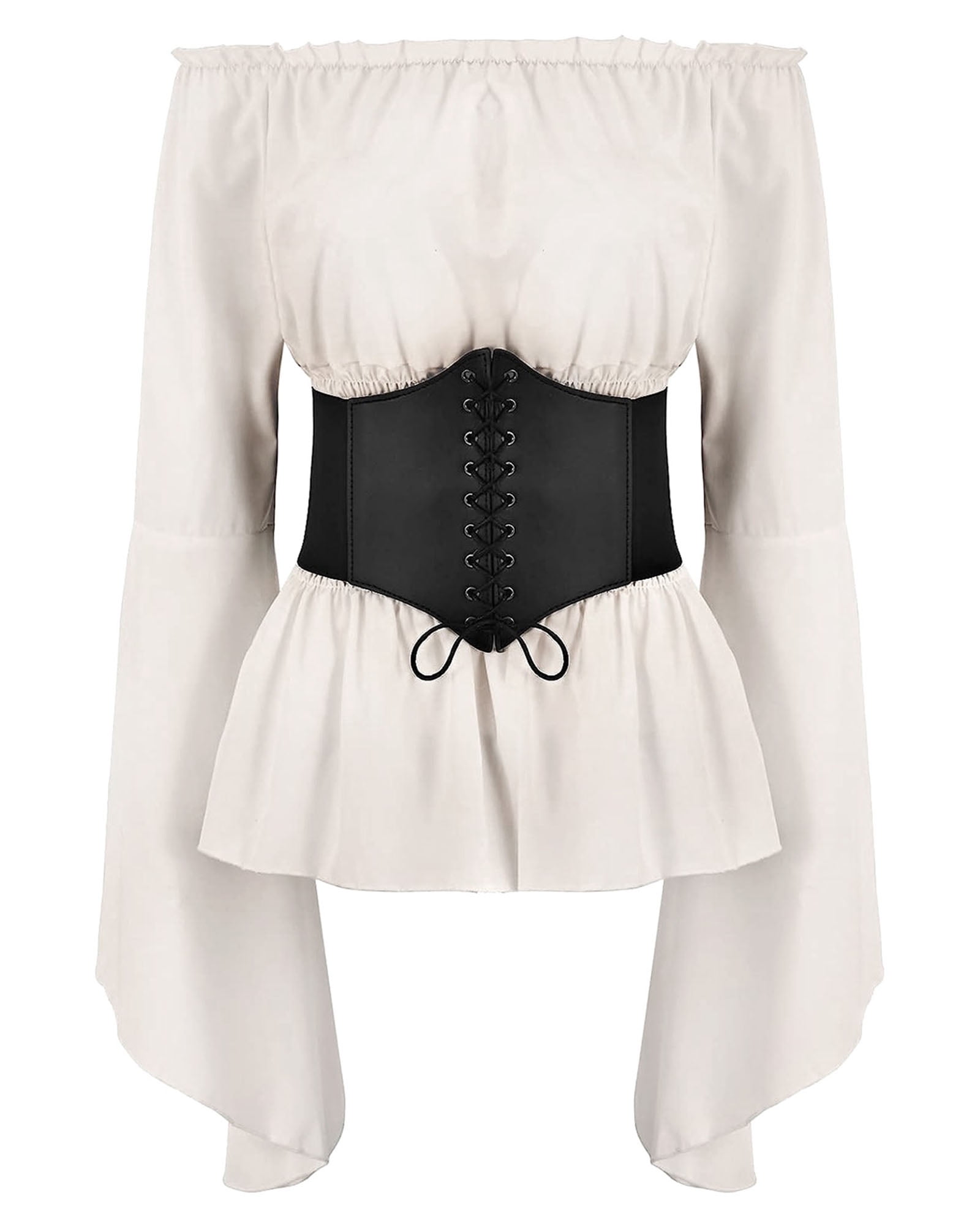 IWEMEK Fall Tops for Women Corset Waist Belt Victorian Blouses Cosplay ...