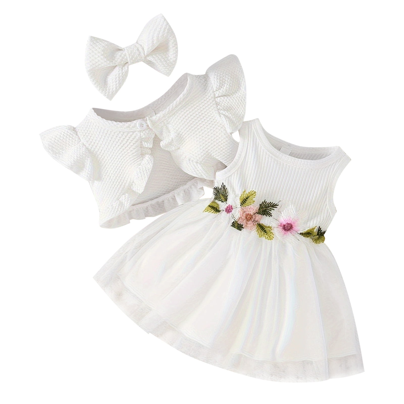 IWEMEK Girl Dresses 3 Pieces Summer Dressy Outfits White Mesh Dress for ...