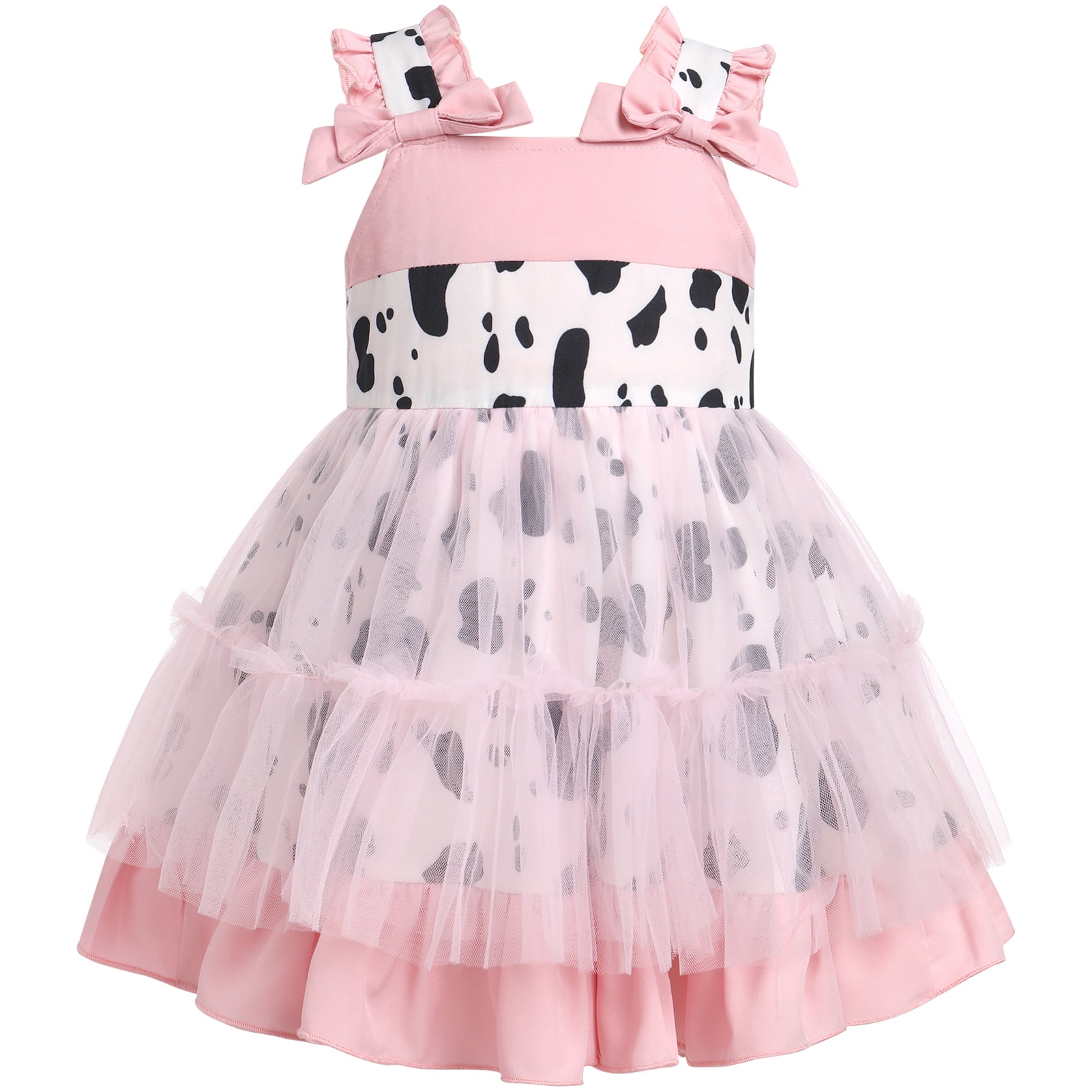 IWEMEK Girl Dresses Bow Knot Cow Pattern Pink Party Dress Fashion Chic ...