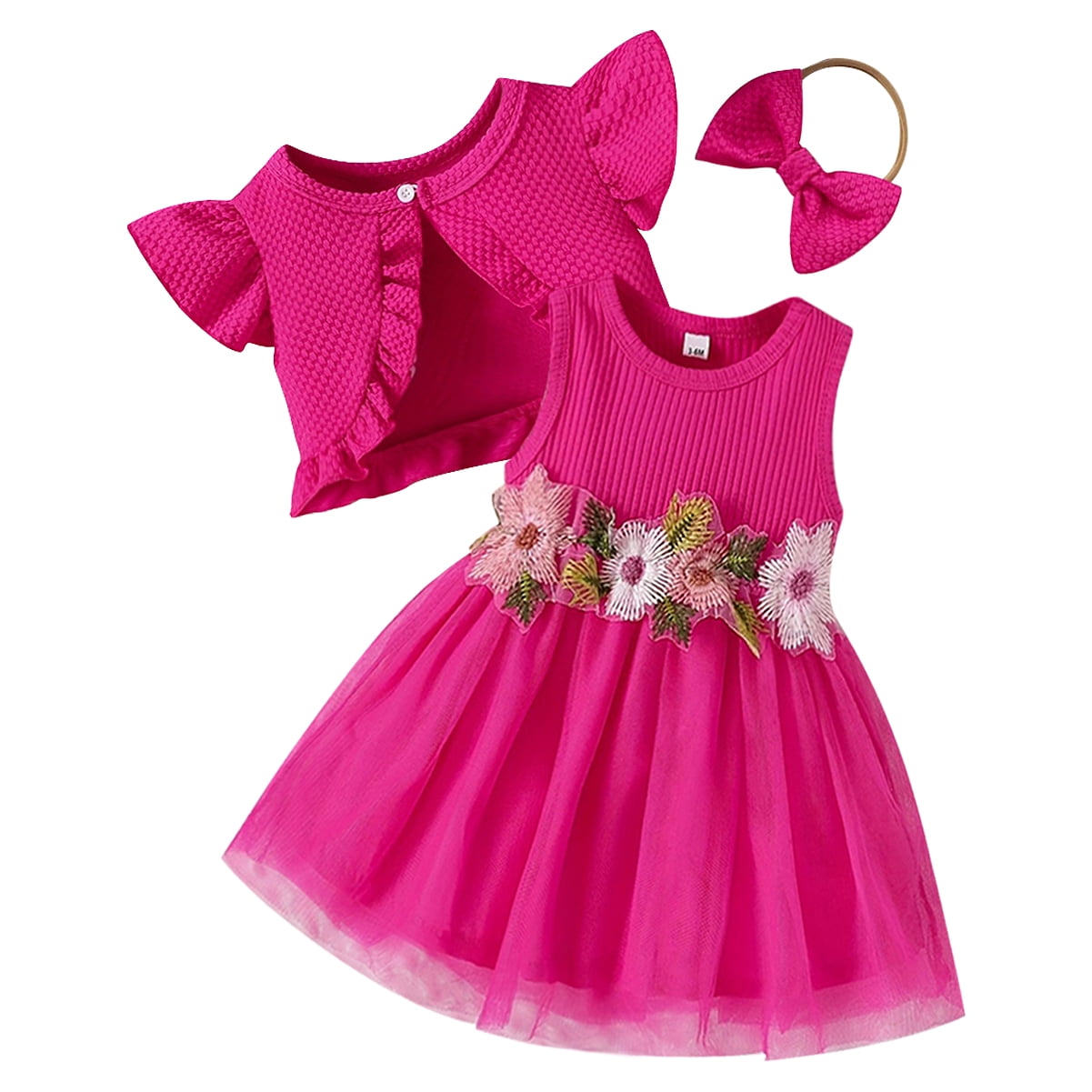 IWEMEK Girl's Dresses 3PCS Fashion Trendy Spring Set Plain Rose Red ...