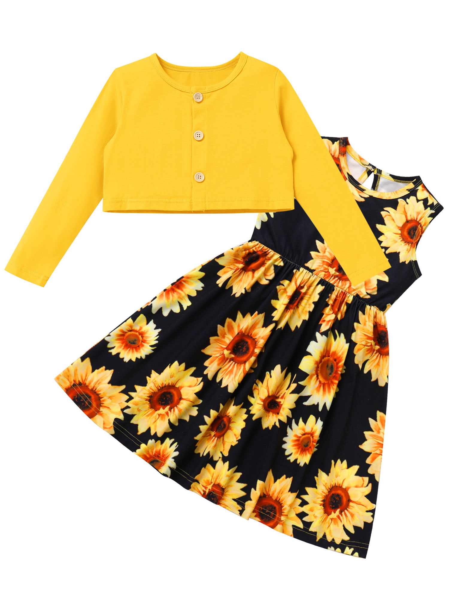 IWEMEK Girls Suit Leisure Cute Dress Yellow Crop Jacket Floral Swing ...