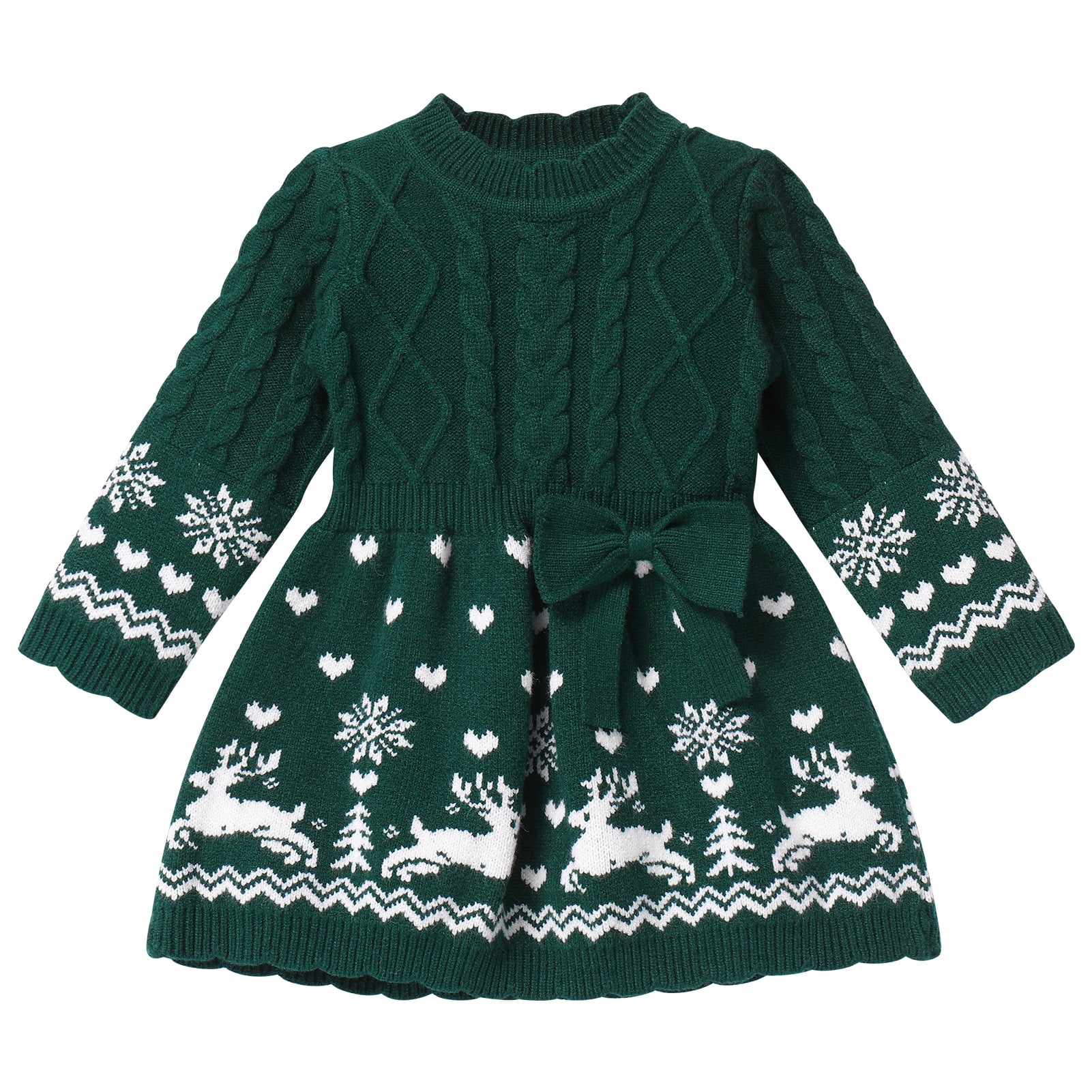 IWEMEK Little Girls Sweater Dress Warm Kintted Casual Fall Green ...