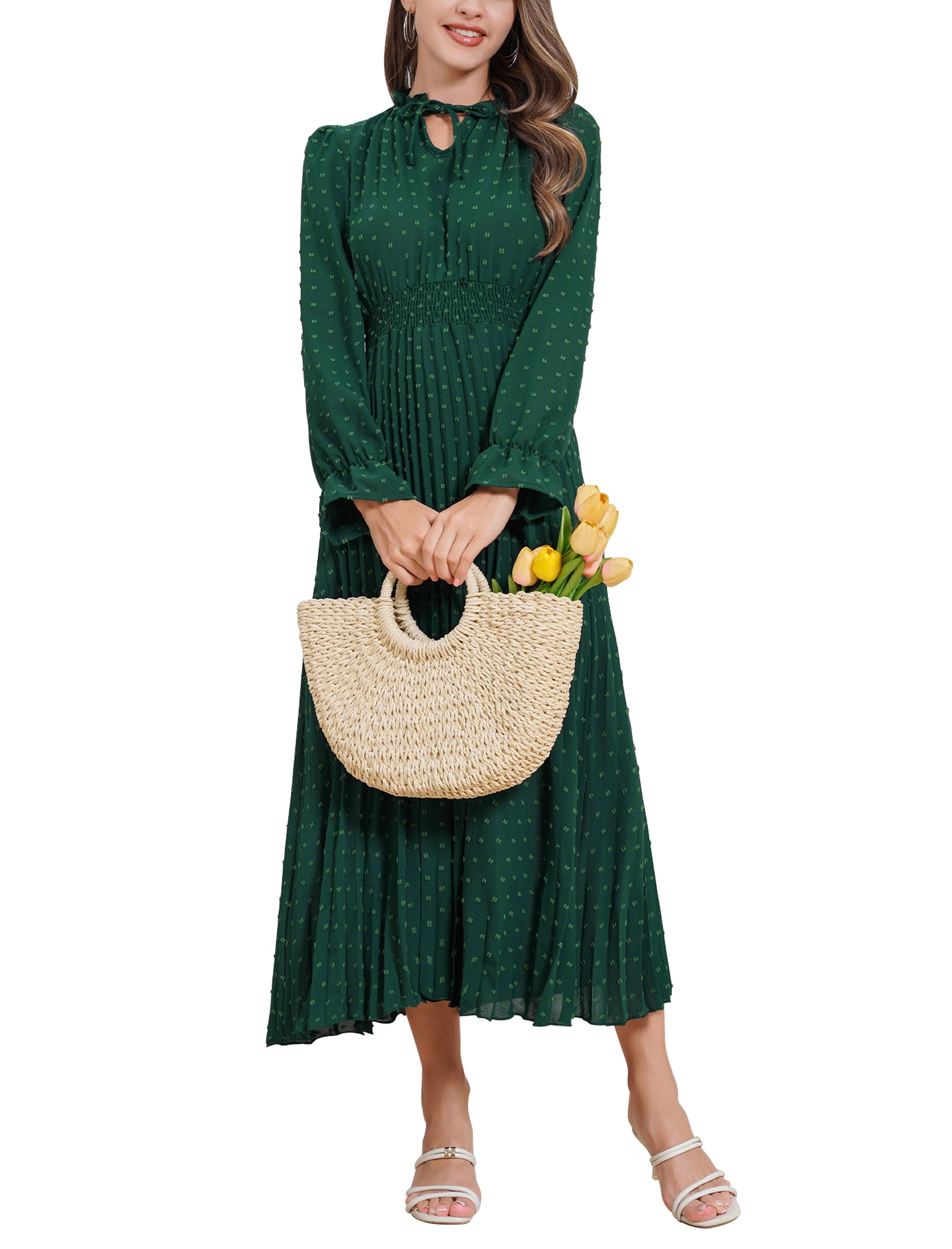 IWEMEK Long Sleeve Dress for Women Spring Comfort Solid Casual Sundress ...