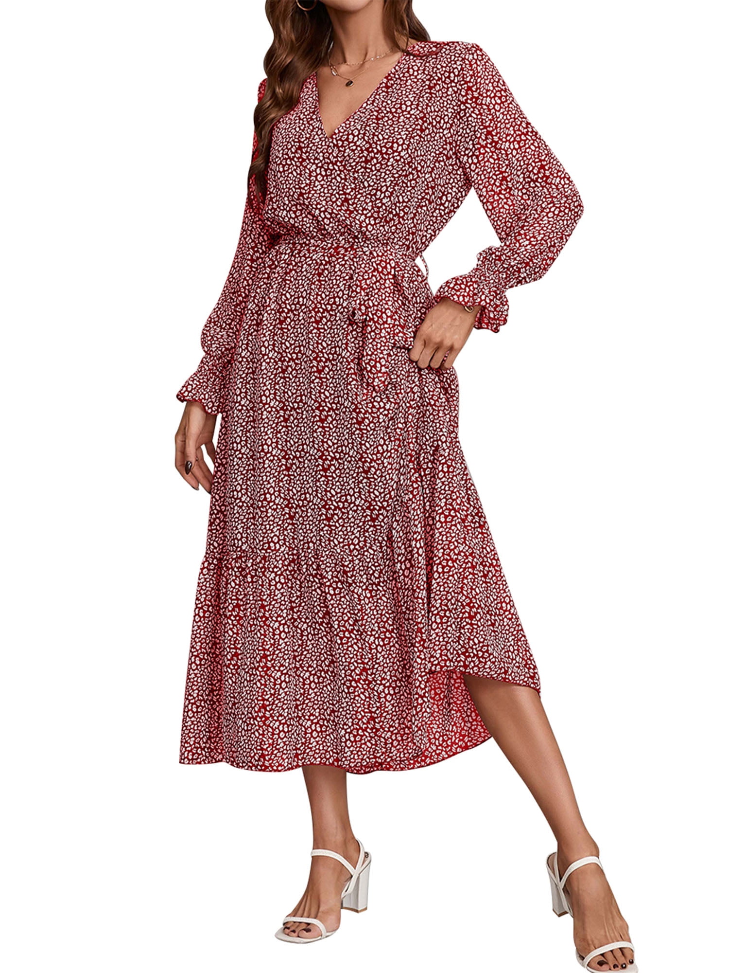 IWEMEK Midi Dress for Women Semi Formal Wedding Guest Dress Ruffle ...