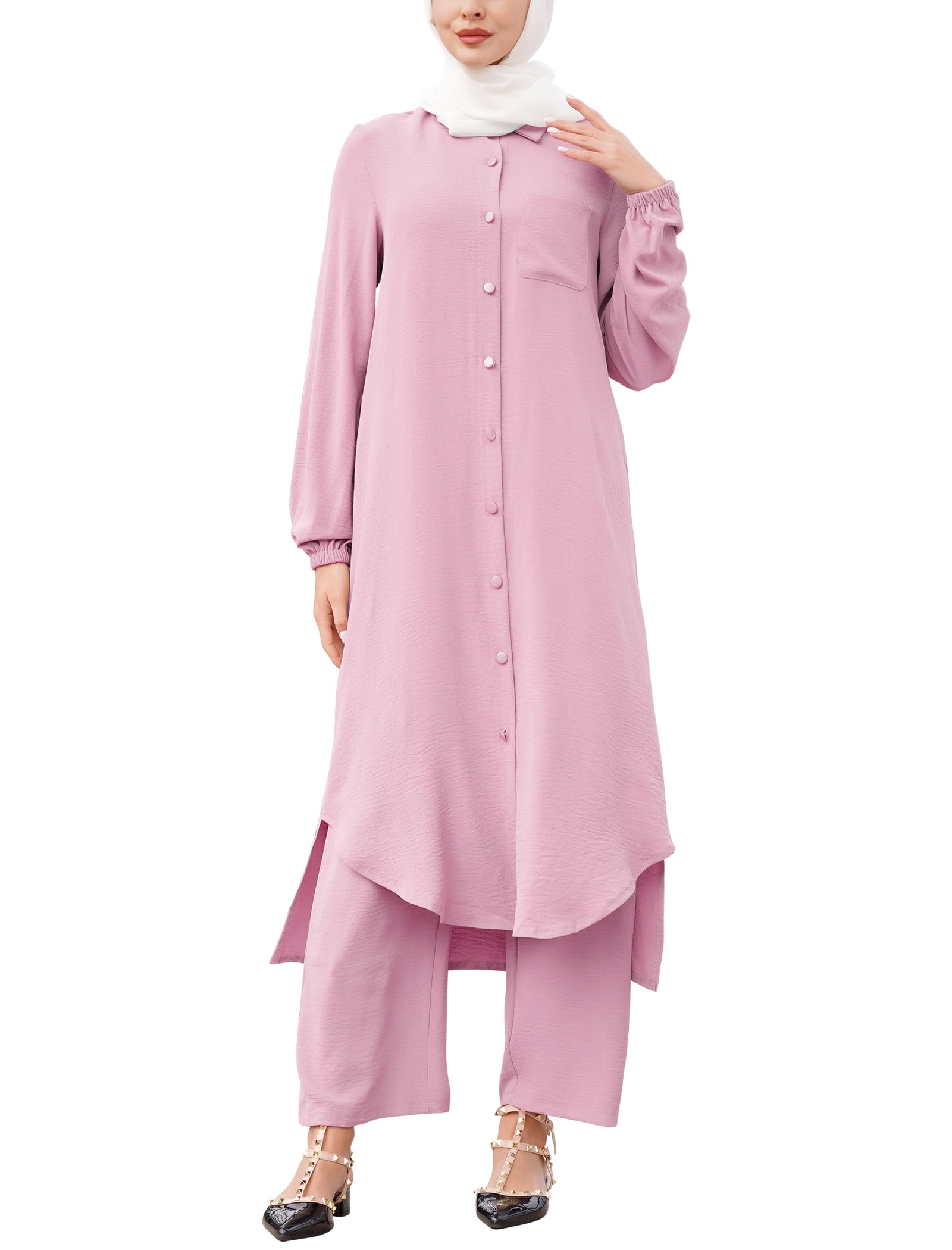 IWEMEK Muslim Clothing for Women Islamic Button Overknee Robe and ...