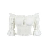 IWEMEK Off Shoulder Tops for Women Renaissance Smocked Waist Blouse ...