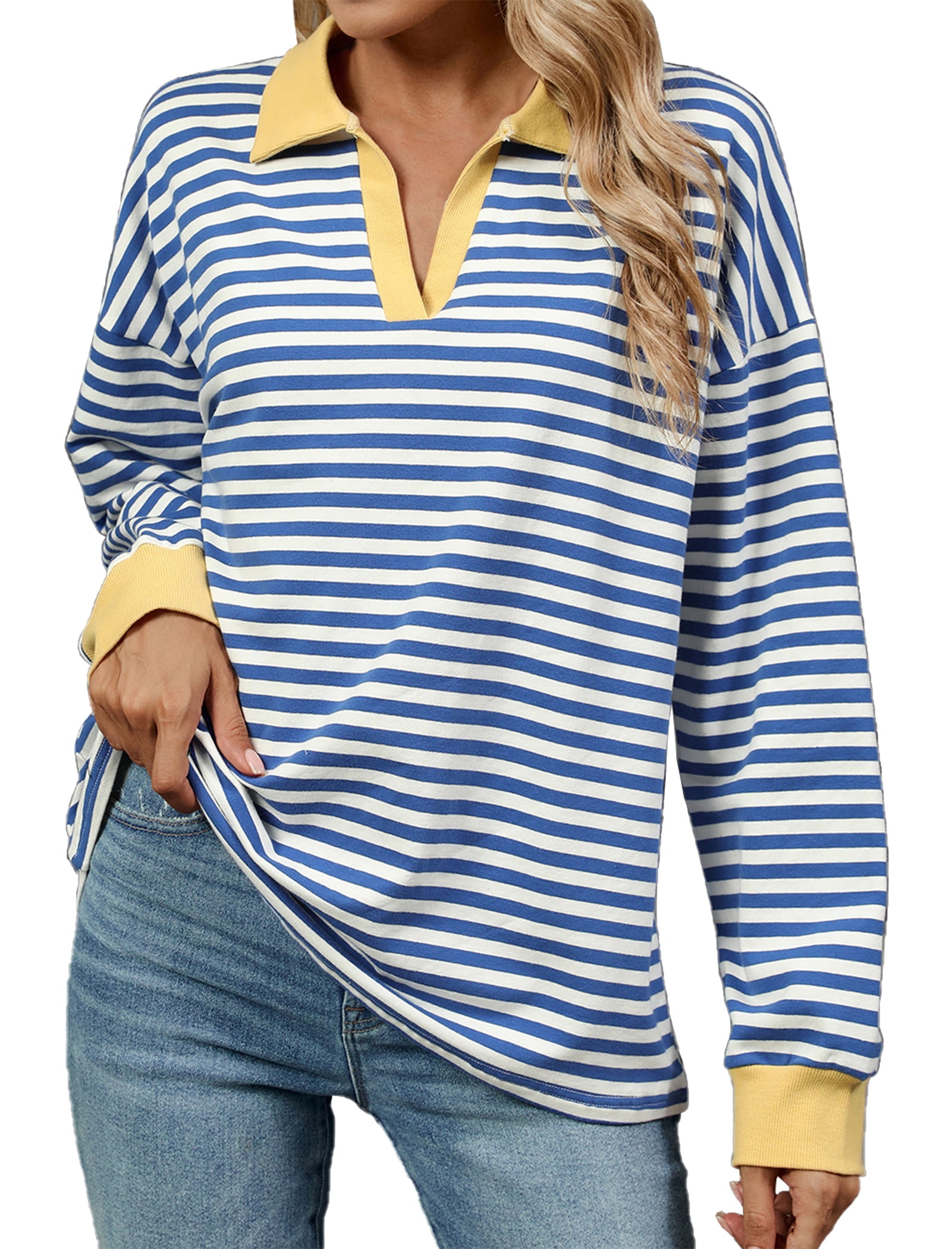 IWEMEK Tops for Women Casual Loose Fall Sweatshirts Baggy Color Block ...