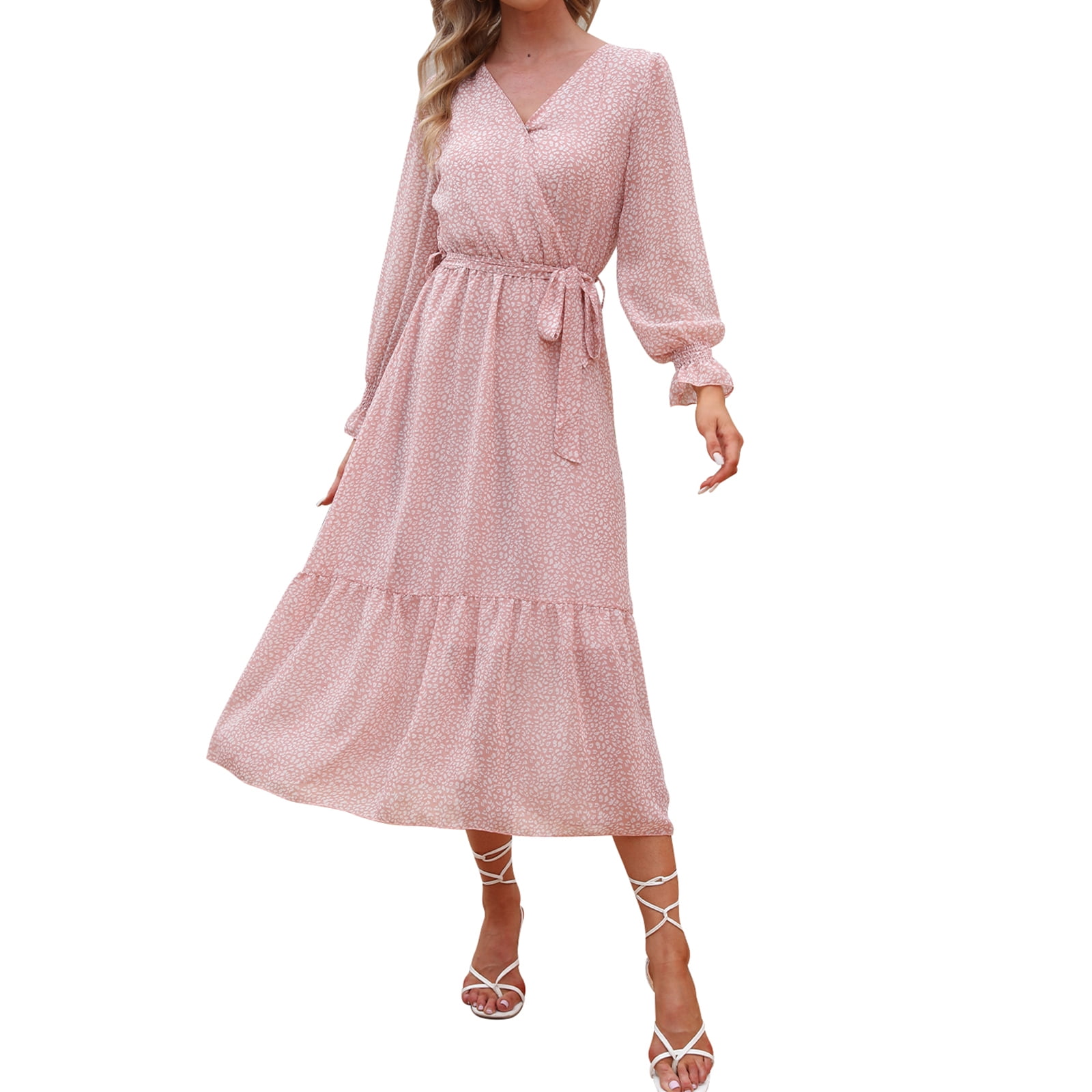 IWEMEK Women Dresses Fall Floral Print Wrap Maxi Sun Dress Long Sleeve ...