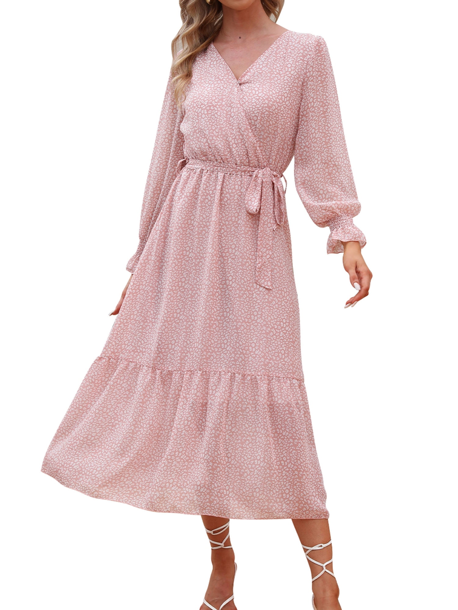 IWEMEK Women Dresses Fall Floral Print Wrap Maxi Sun Dress Long Sleeve ...