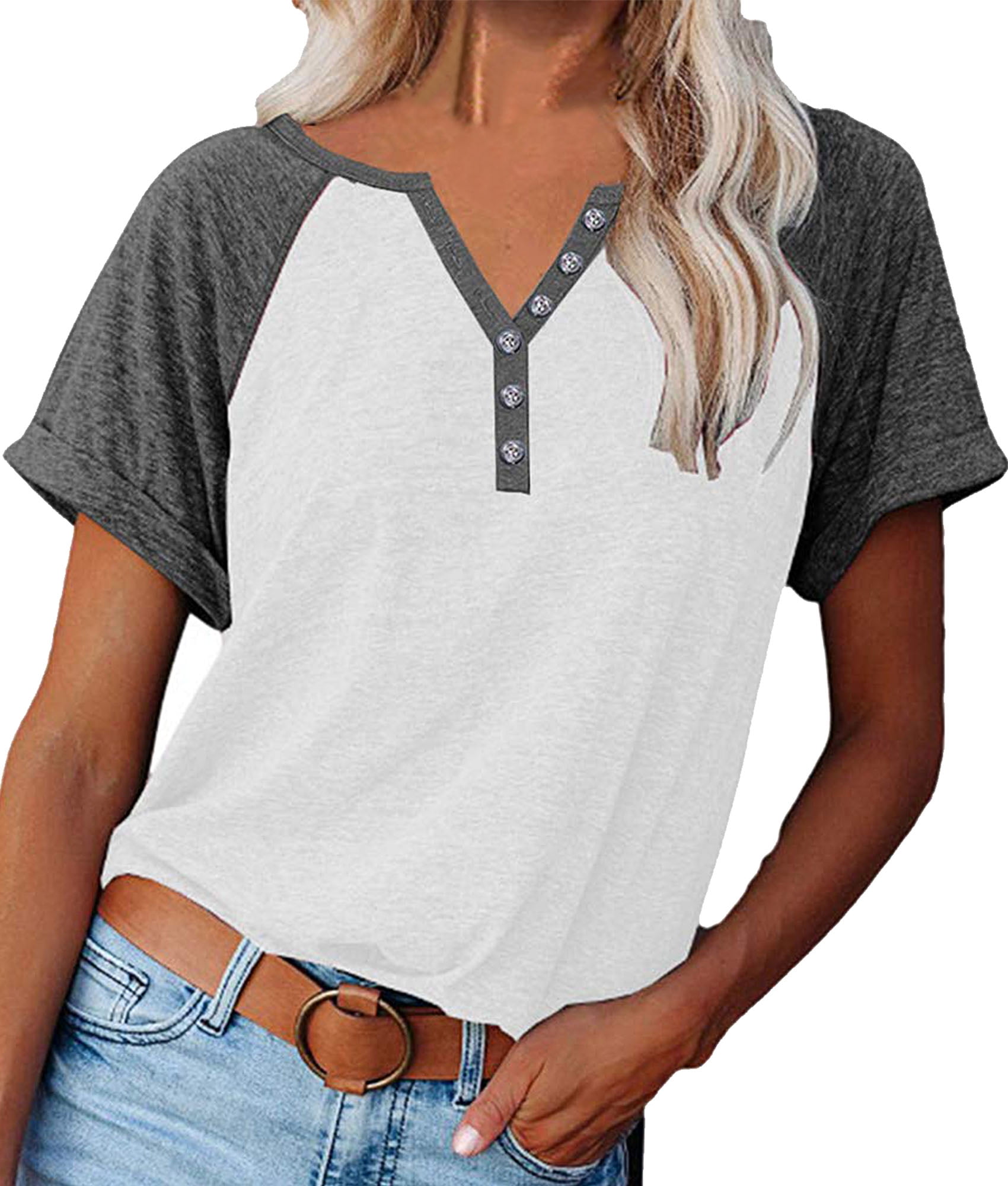 IWEMEK Women Shirts Color Block Casual Dressy Summer Top for Woman ...