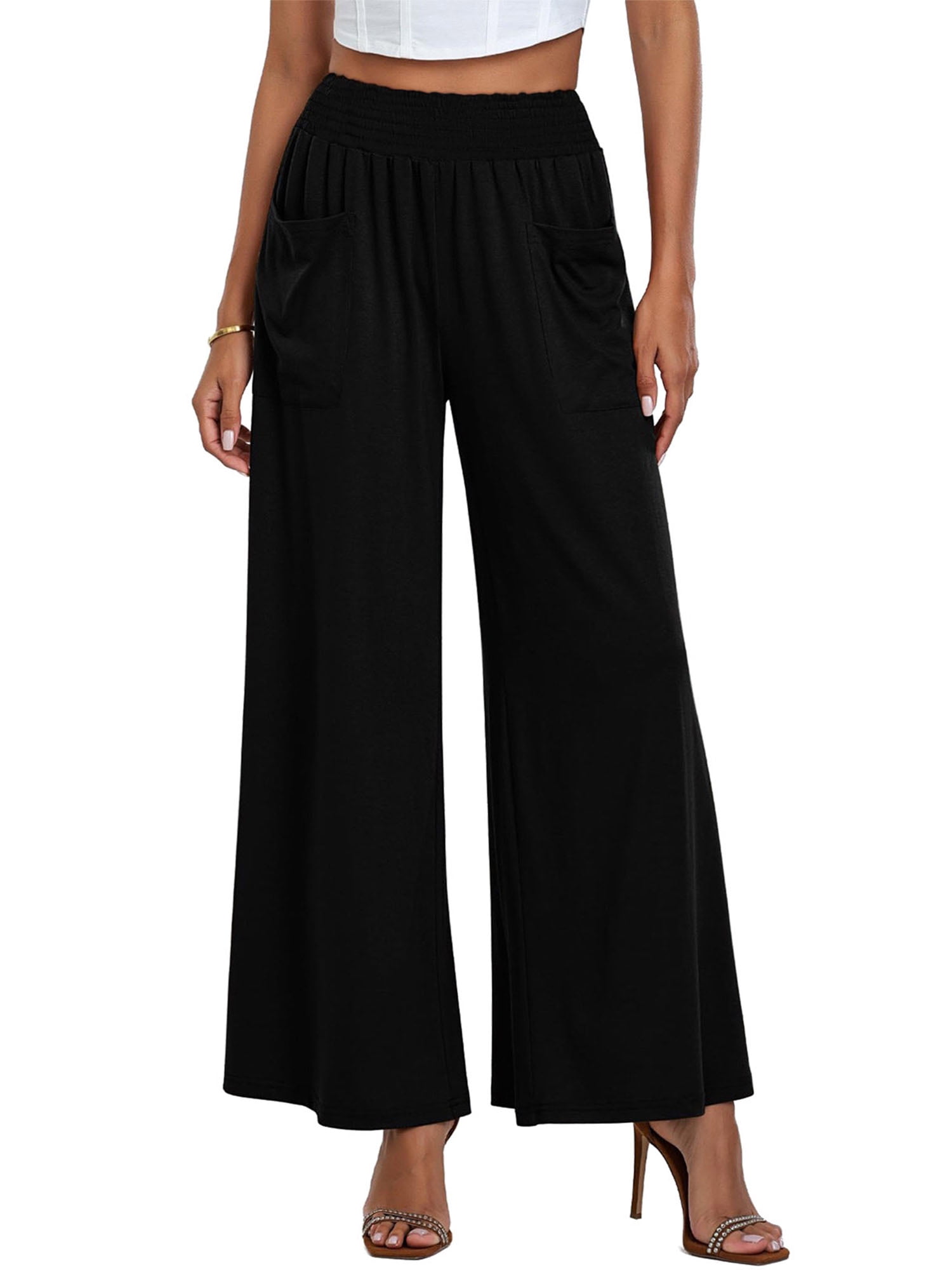 IWEMEK Women Sweatpants Solid Black Loose Casual Flowy Pants Cozy ...