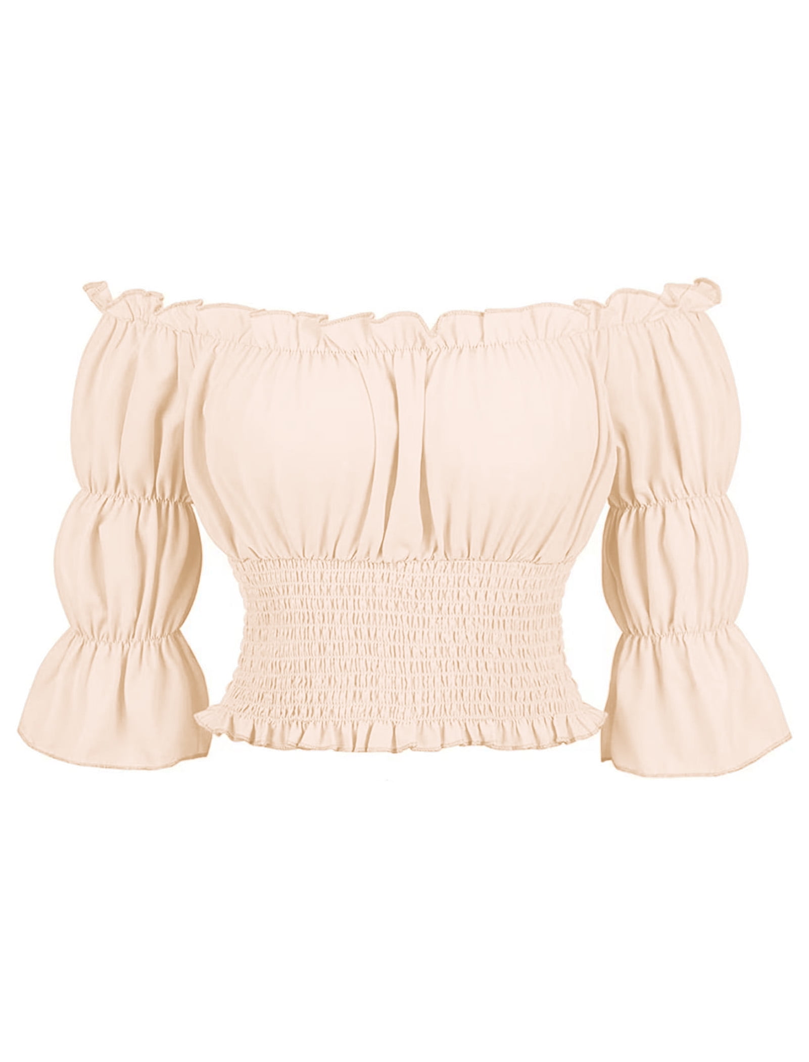 IWEMEK Women Tops Casual Summer Boho Off Shoulder Blouses Solid Beige ...