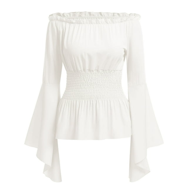 IWEMEK Women Tops Renaissance Shirt Cosplay Pirate Costume Fall Solid ...