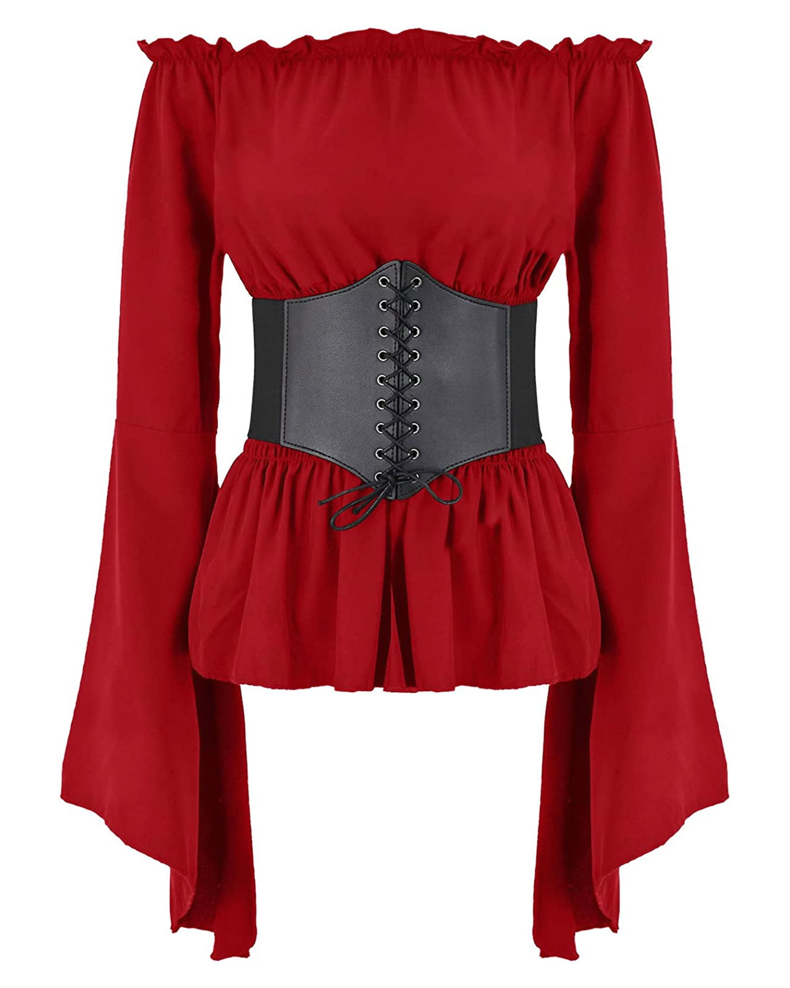 IWEMEK Women's Renaissance Blouse Trumpet Sleeve Strapless Tops for ...