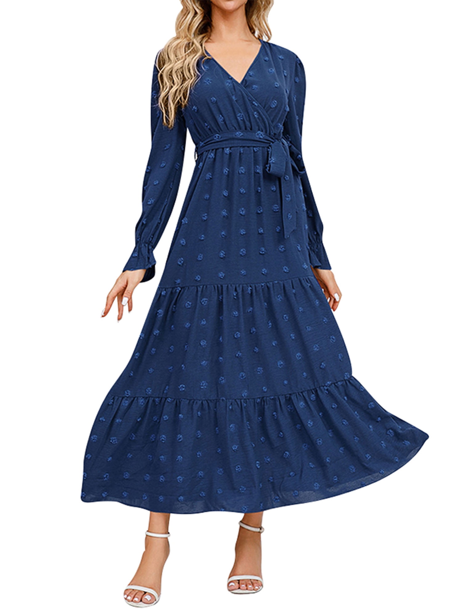 IWEMEK Womens Maxi Dress V-Neck Plus Size Party Dresses Pom Pom Comfy ...