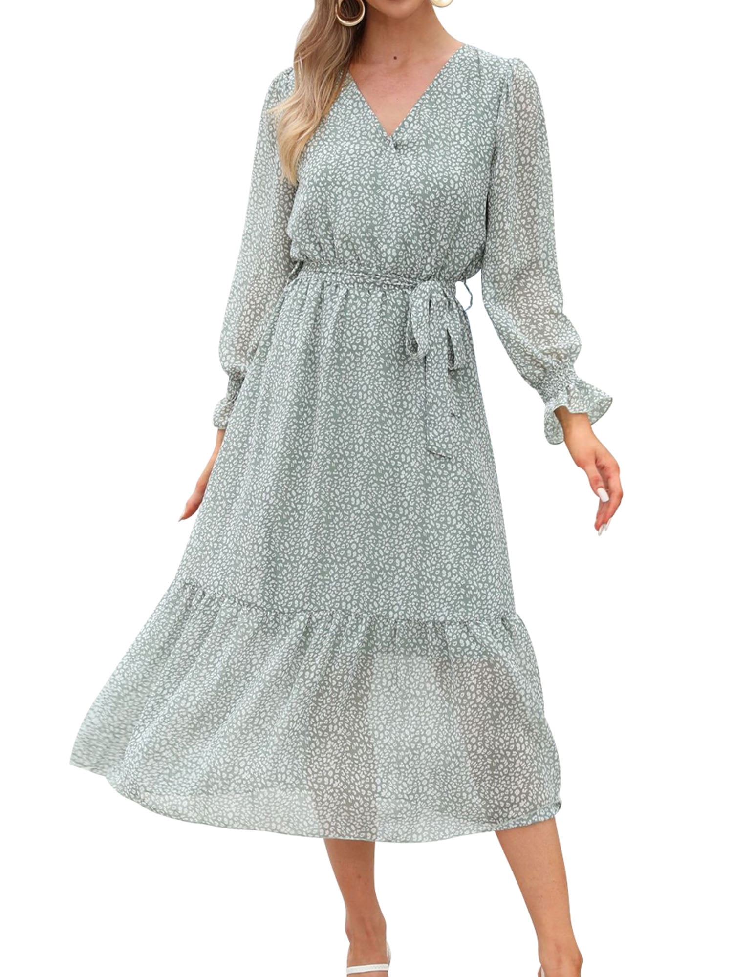 IWEMEK Womens Dress V Neck Poet Sleeve Loose Fitting Comfy Dresses A ...