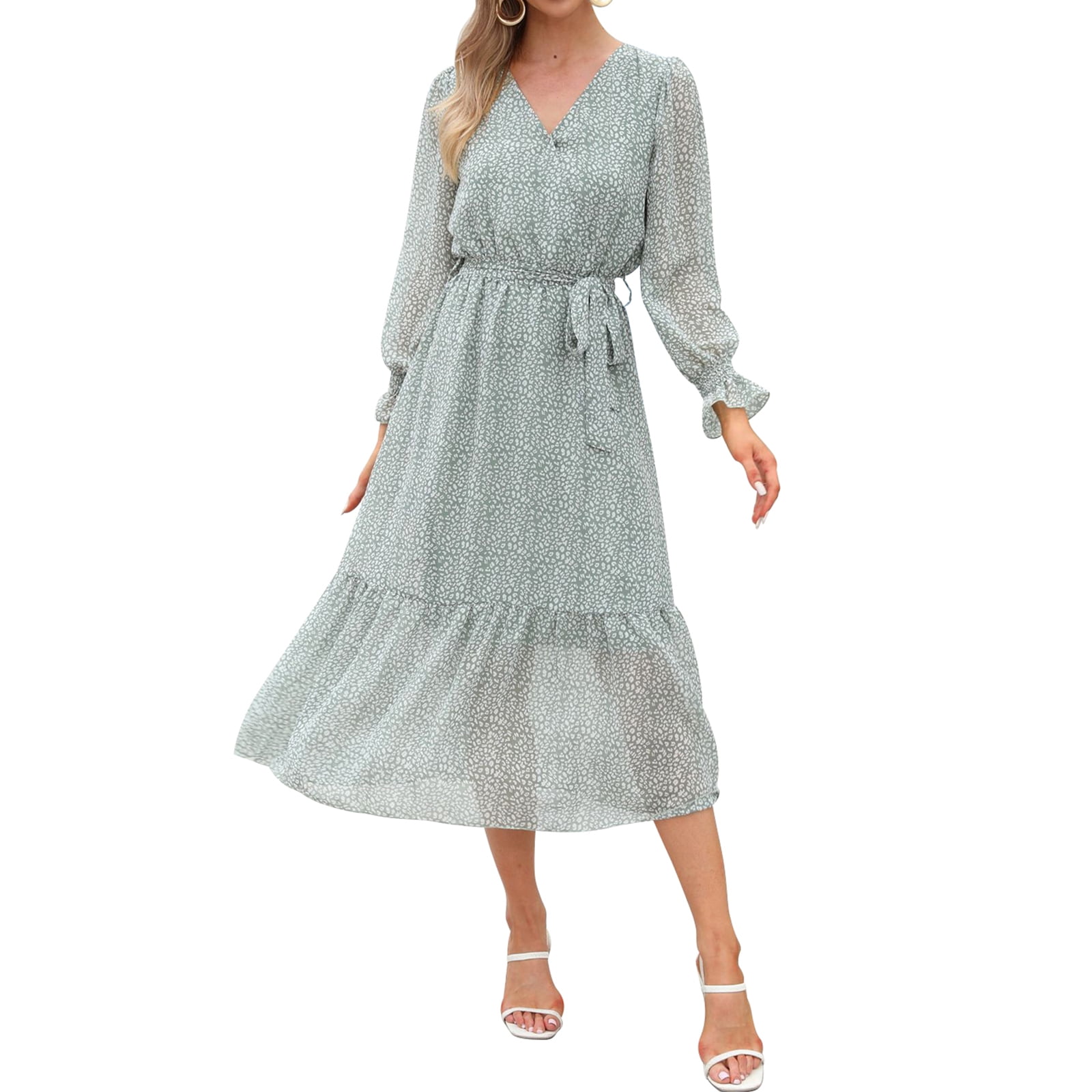 IWEMEK Womens Dress V Neck Poet Sleeve Loose Fitting Comfy Dresses A ...