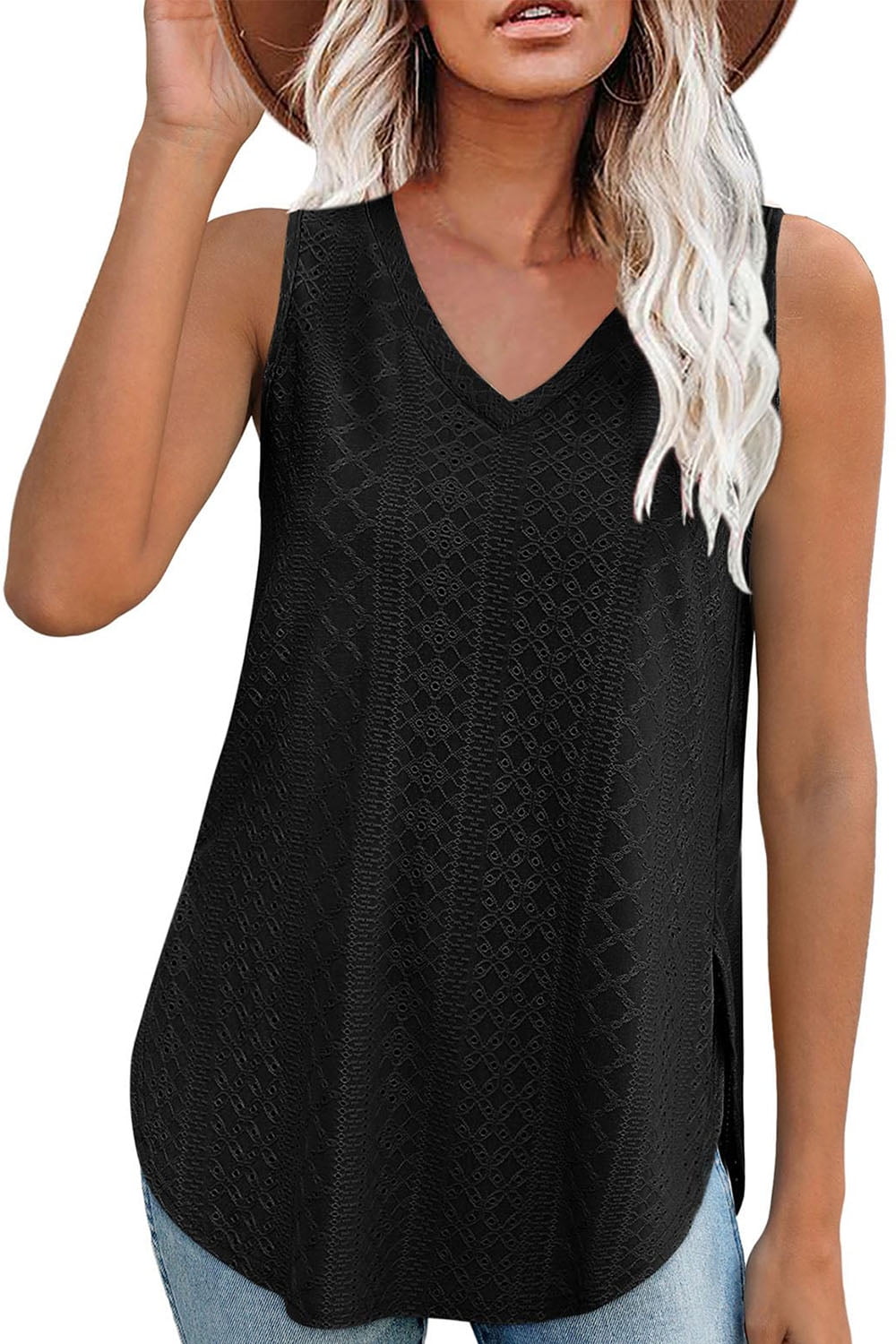 IWEMEK Womens Top Casual Trendy Sleeveless Tunics Tops Leisure Comfy V ...