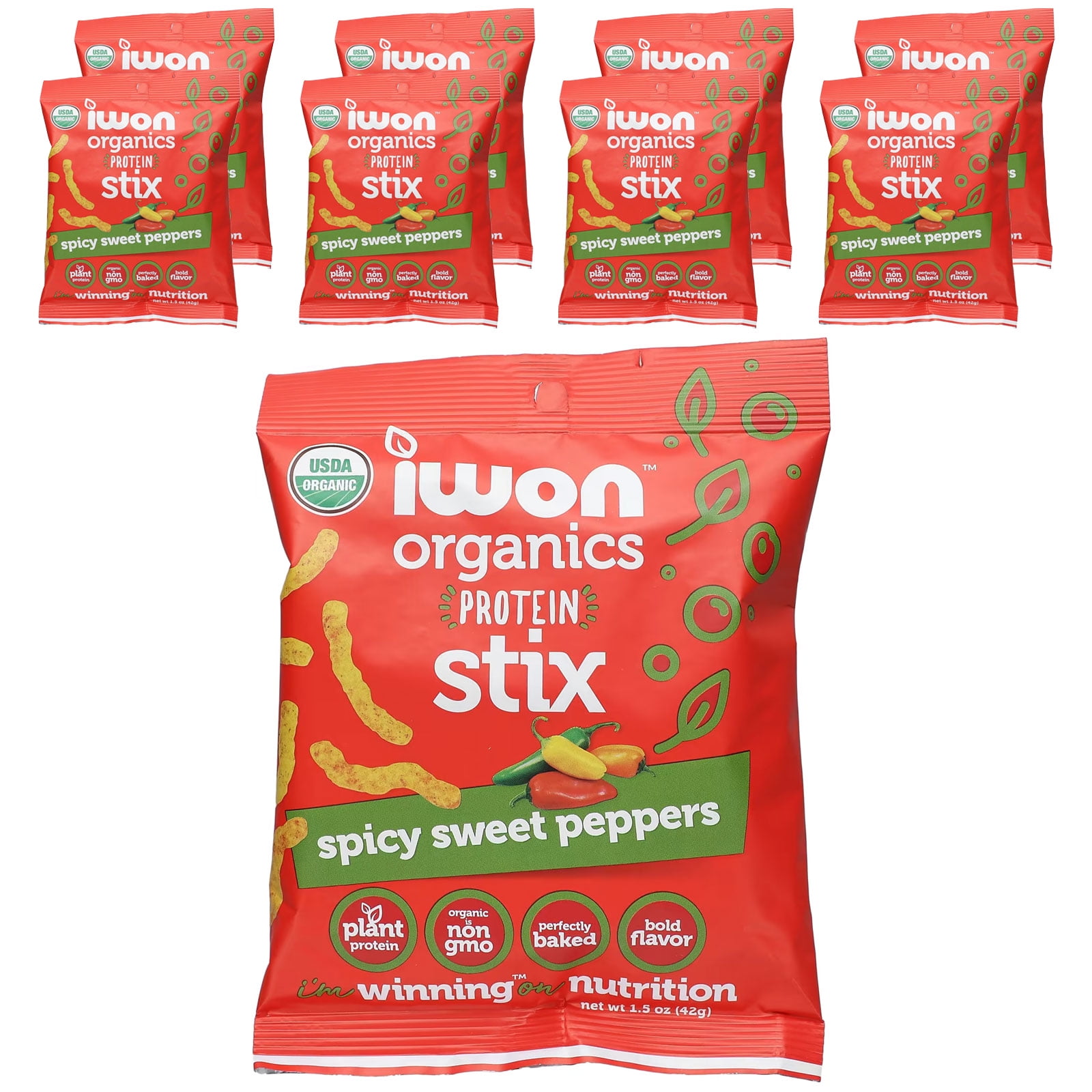 IWON Organics Organics Protein Stix, Spicy Sweet Peppers, 8 Bags, 1.5 ...