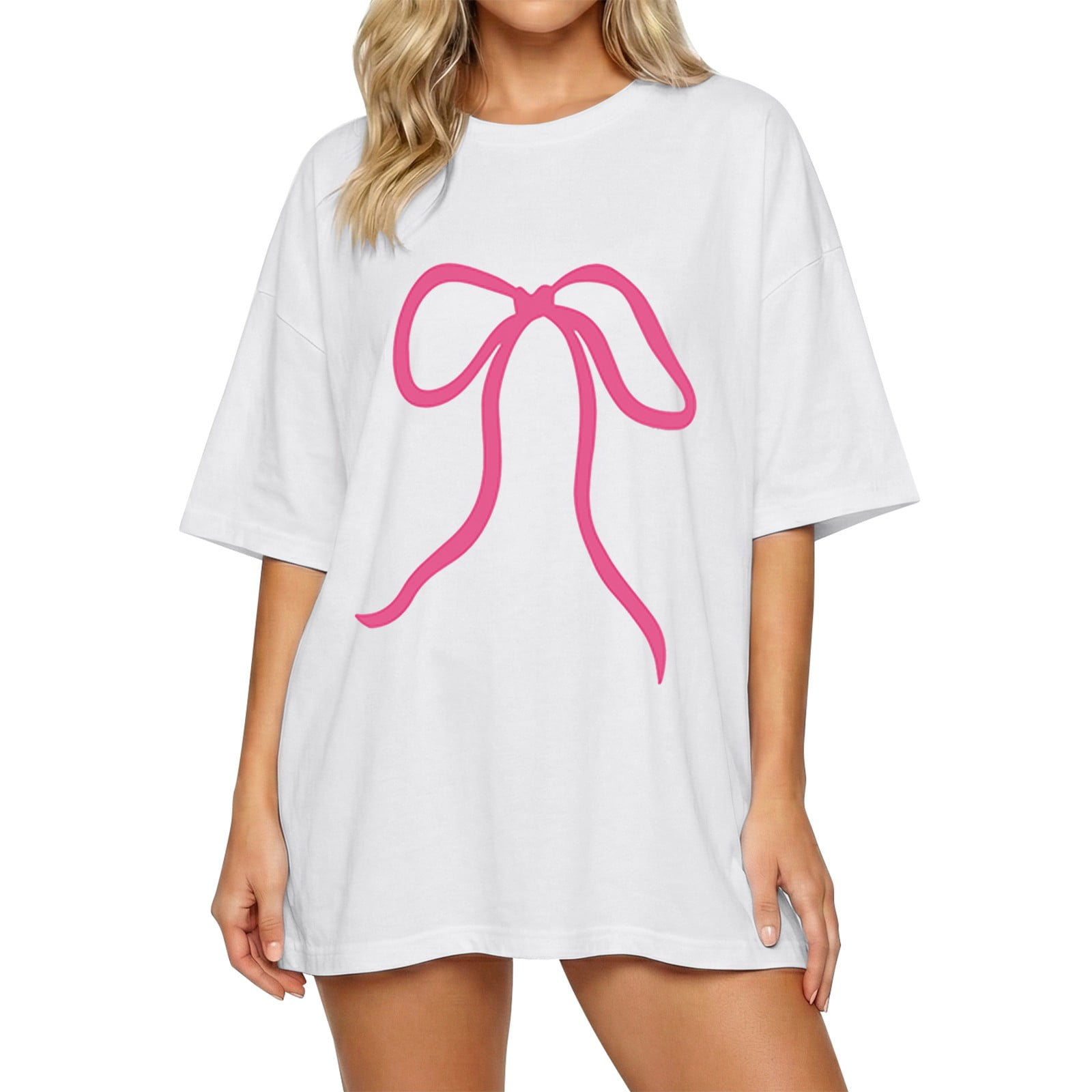 IWRICH Bow Shirts for Women Oversized Graphic T Shirts Cute Aesthetic ...