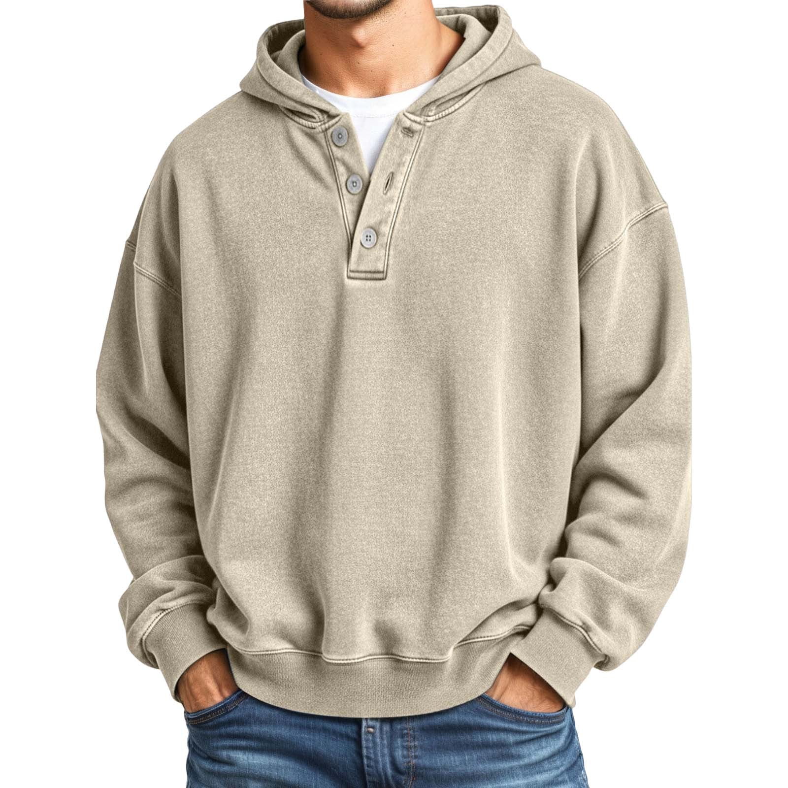 IWRICH Button up Neck Sweatshirts for Men Plain Graphic Henley Tops Big ...