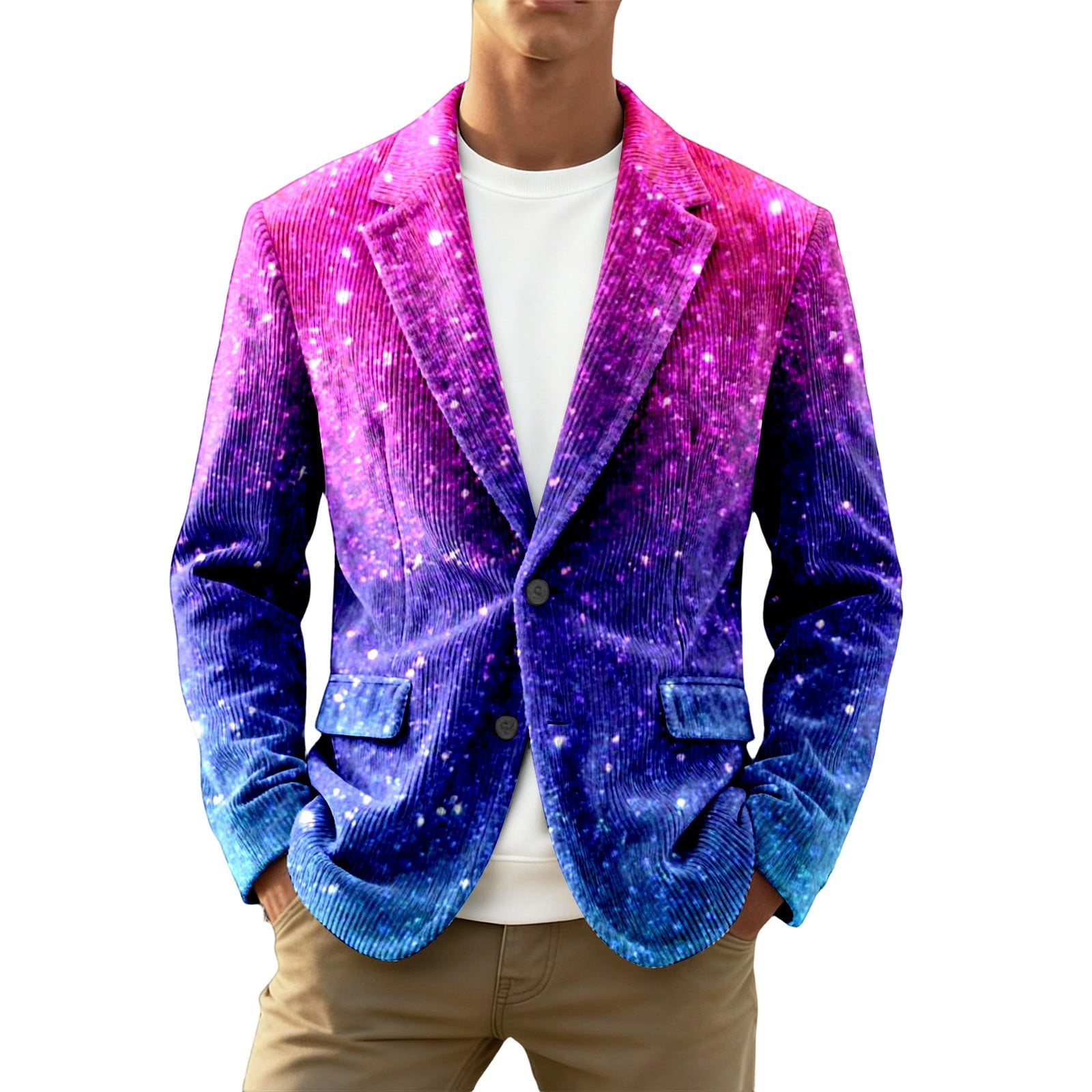 IWRICH Carnival Glitter Sequin Corduroy Blazer for Men Notched Lapel ...