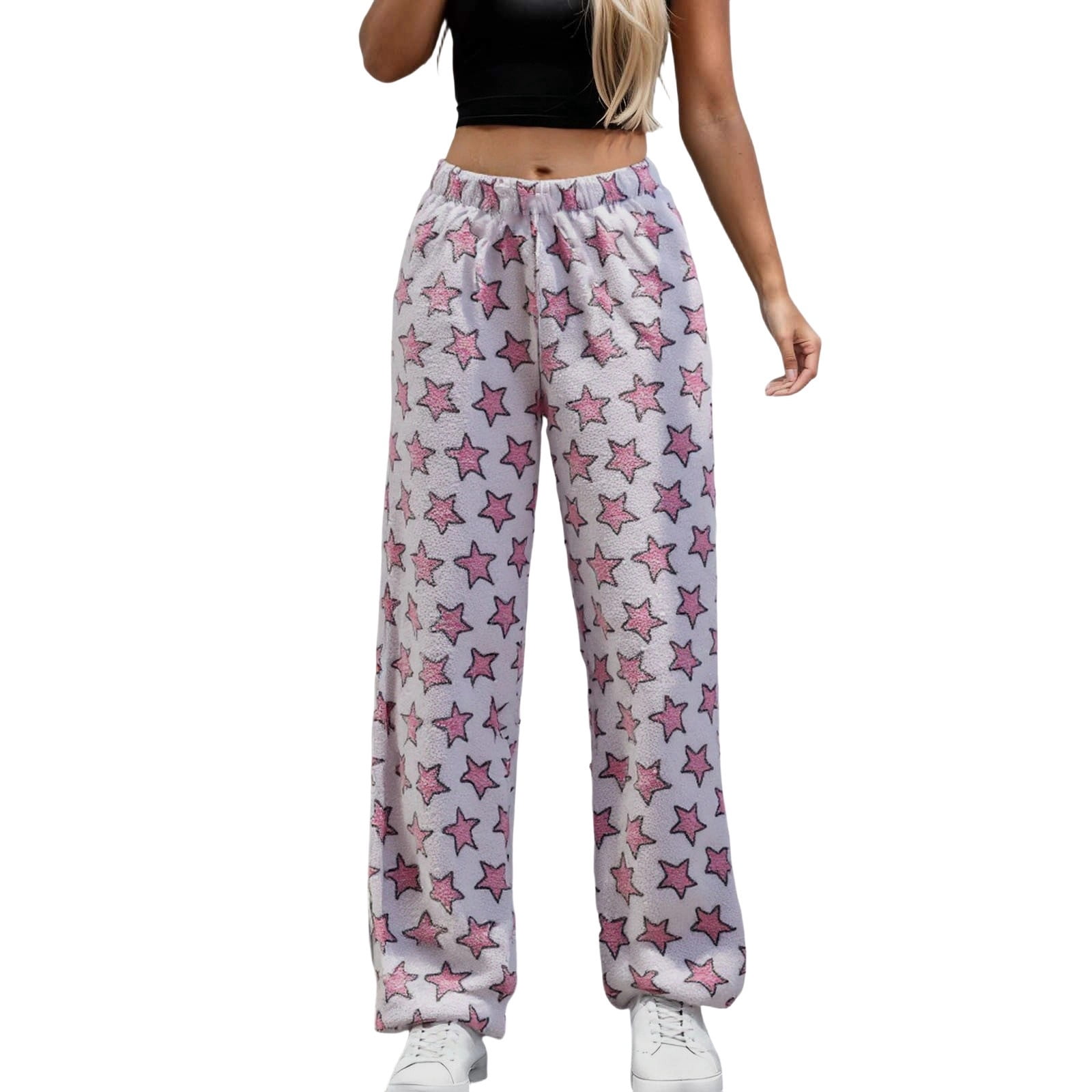 IWRICH Graphic Pants for Women Casual Fuzzy Pajama Pants 20s Baggy ...