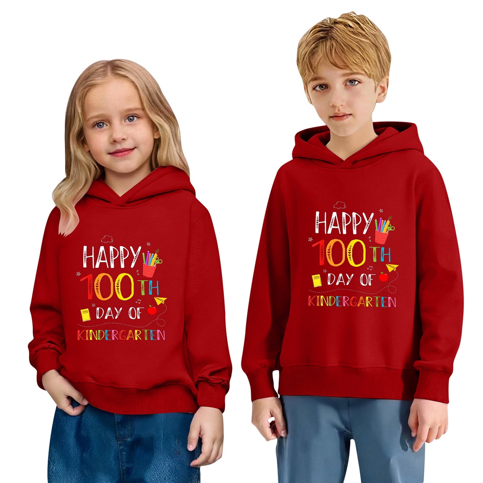 IWRICH Happy 100th Days of Kindergarien Hoodies for Boys Girls Long ...
